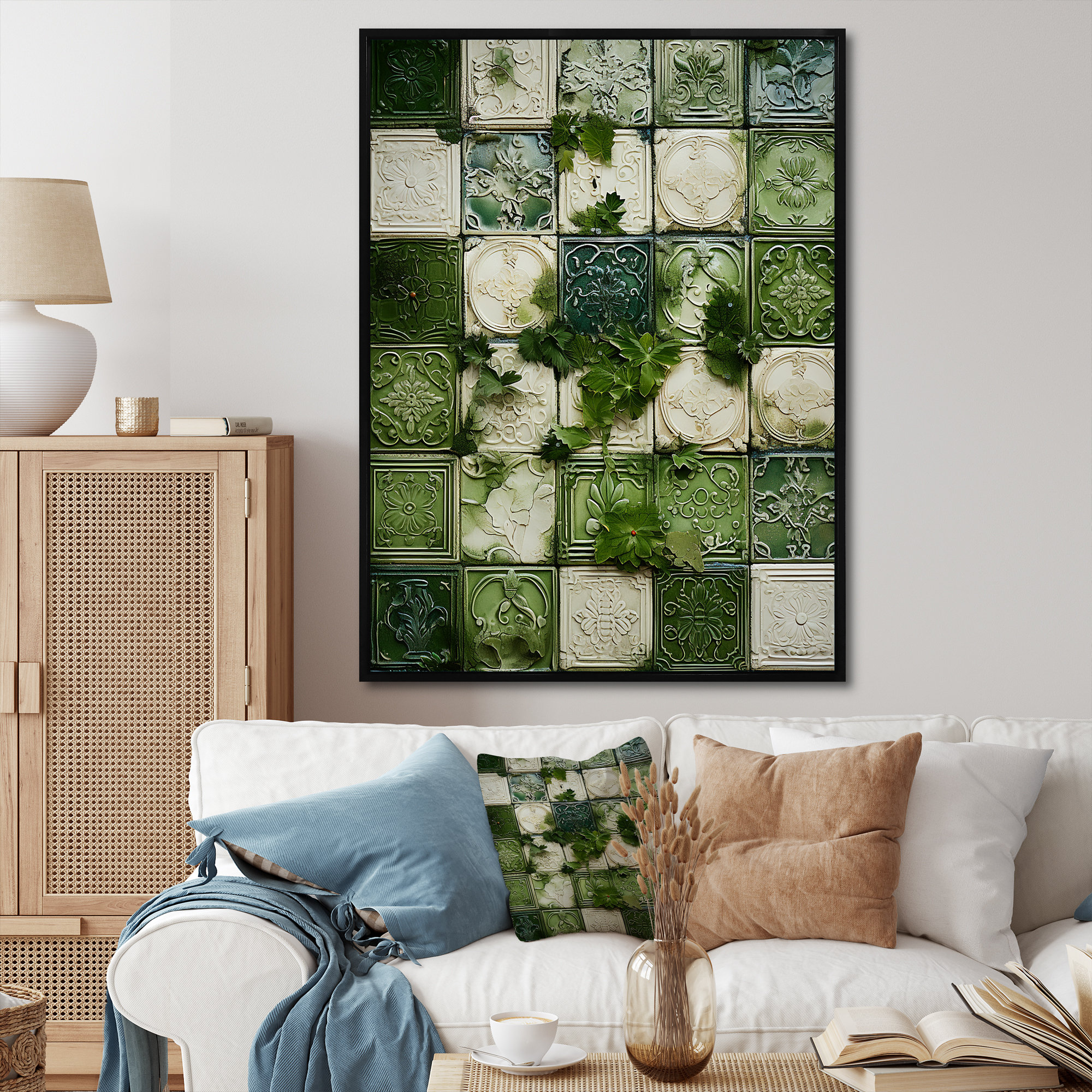 Dakota Fields Botanicals Green Floral Tiles IV - Abstract Tile Wall Art ...