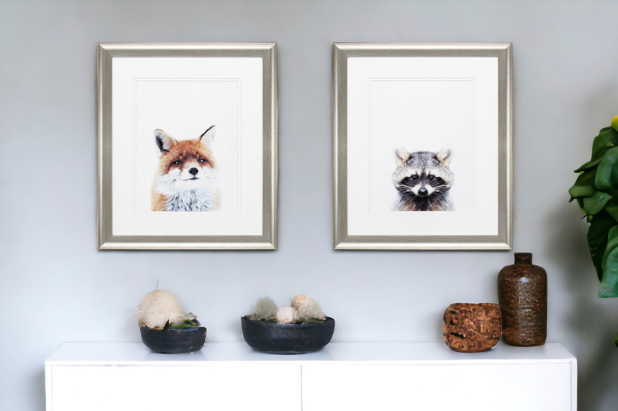 Millwood Pines (Set Of )Two Fox and Racoon Silver Framed Wall Art | Wayfair