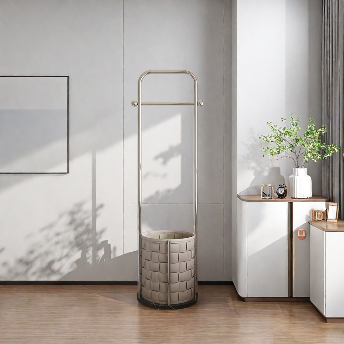 PPEDKS Stainless Steel Coat Rack with Detachable Basket | Wayfair
