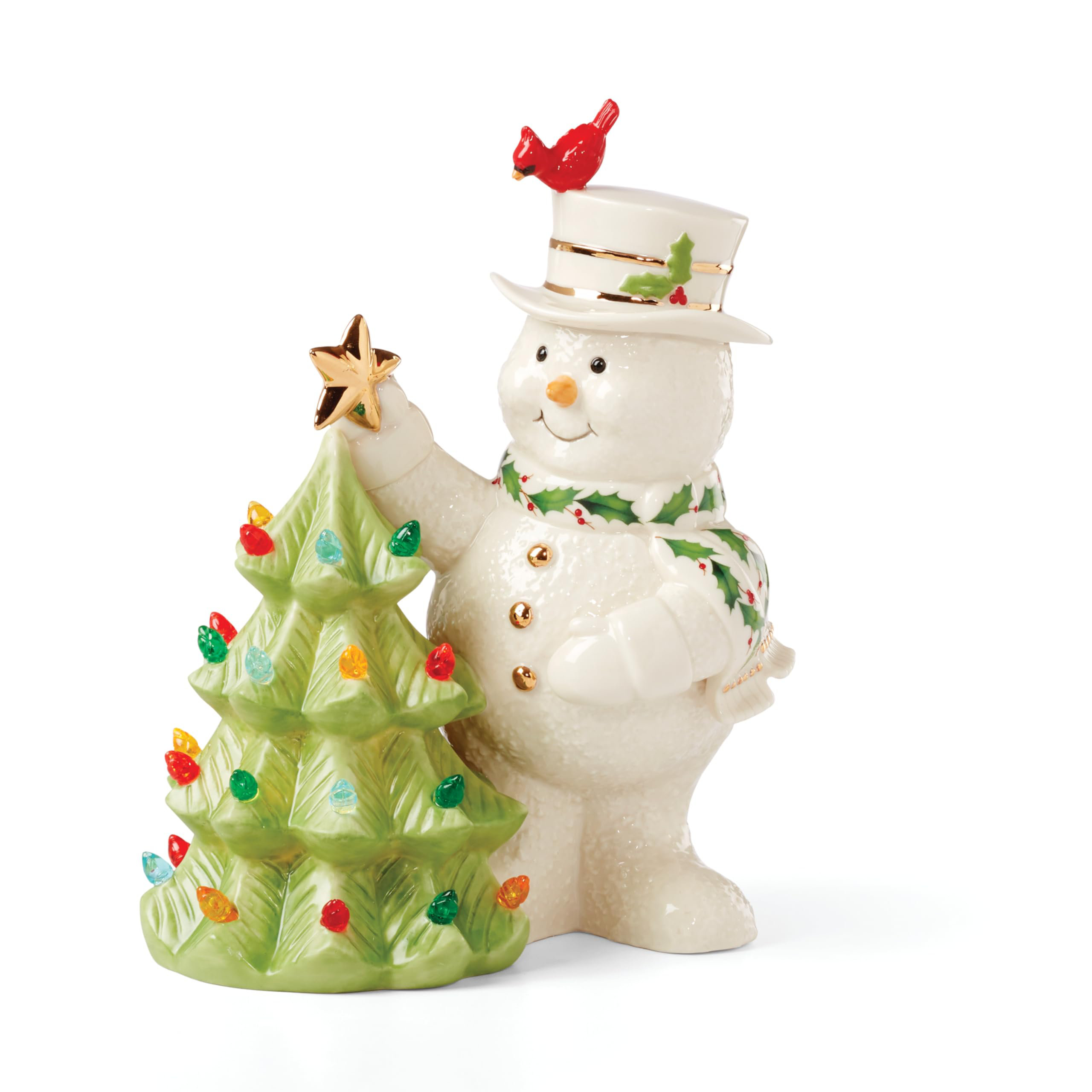 The Holiday Aisle® Happy Holly Days Lit Snowman Figurine | Wayfair