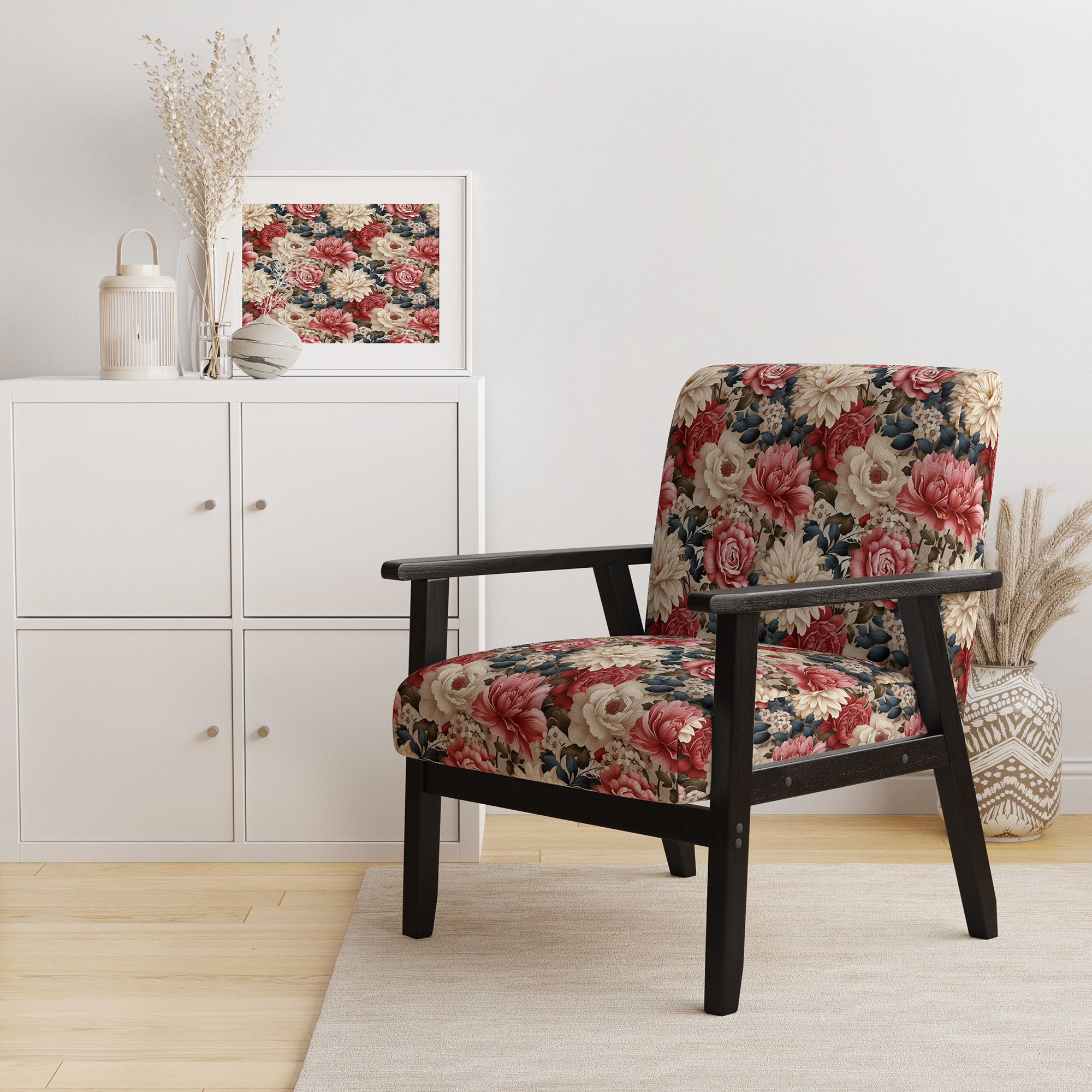 Red Barrel Studio® Beige Vintage Charm Floral Pattern I - Upholstered ...