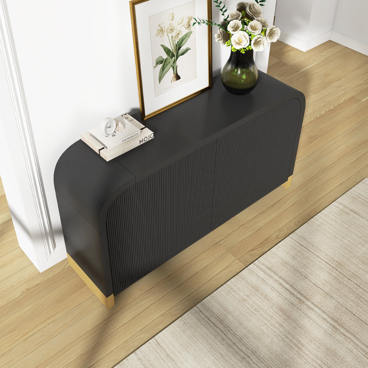 Mercer41 4-Door Curved Corner Design Wavy Door Panel Sideboard | Wayfair