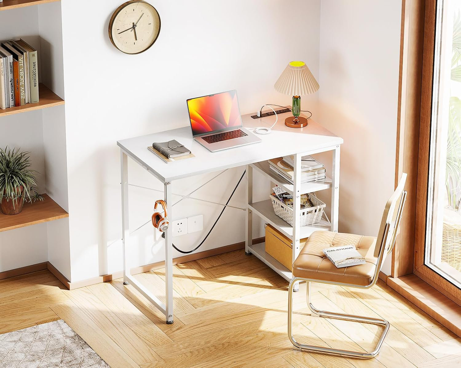 Ebern Designs Desk Small Desk, Computer Desk With Power Outlet And USB ...