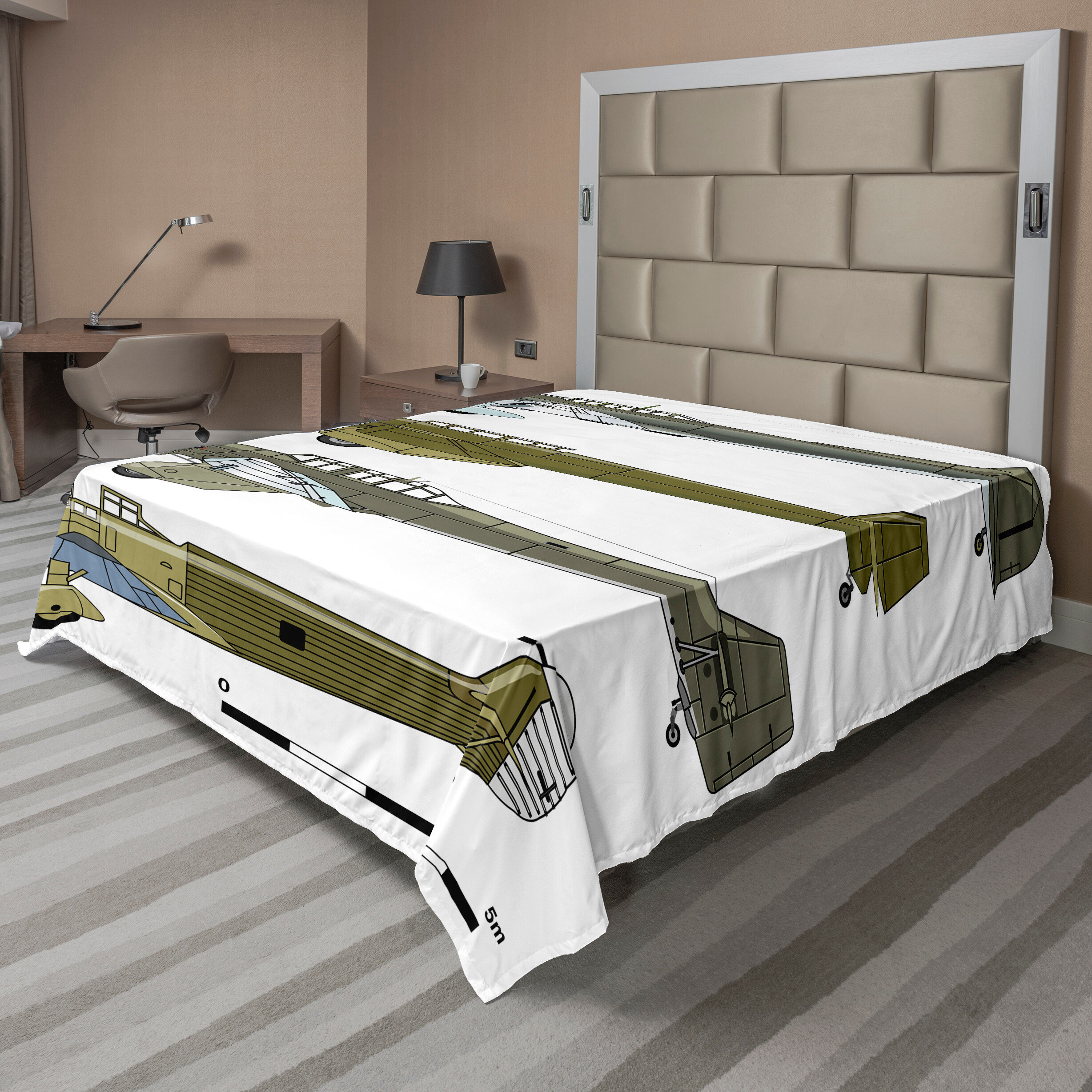 Ambesonne Airplane Top Flat Sheet Old Dive Planes Jets Queen Green Grey ...