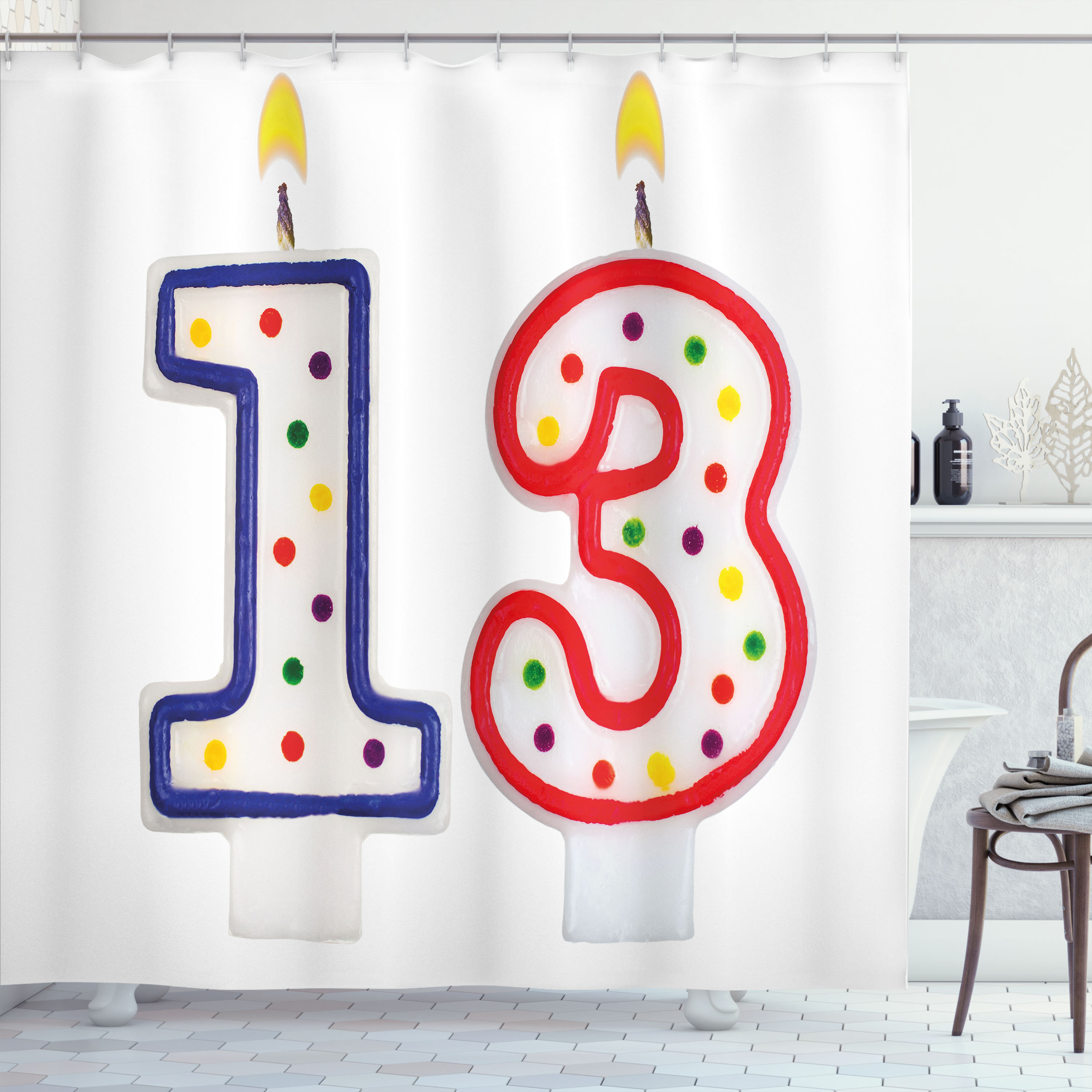 The Party Aisle™ Birthday Shower Curtain Candles 13 Multicolor | Wayfair