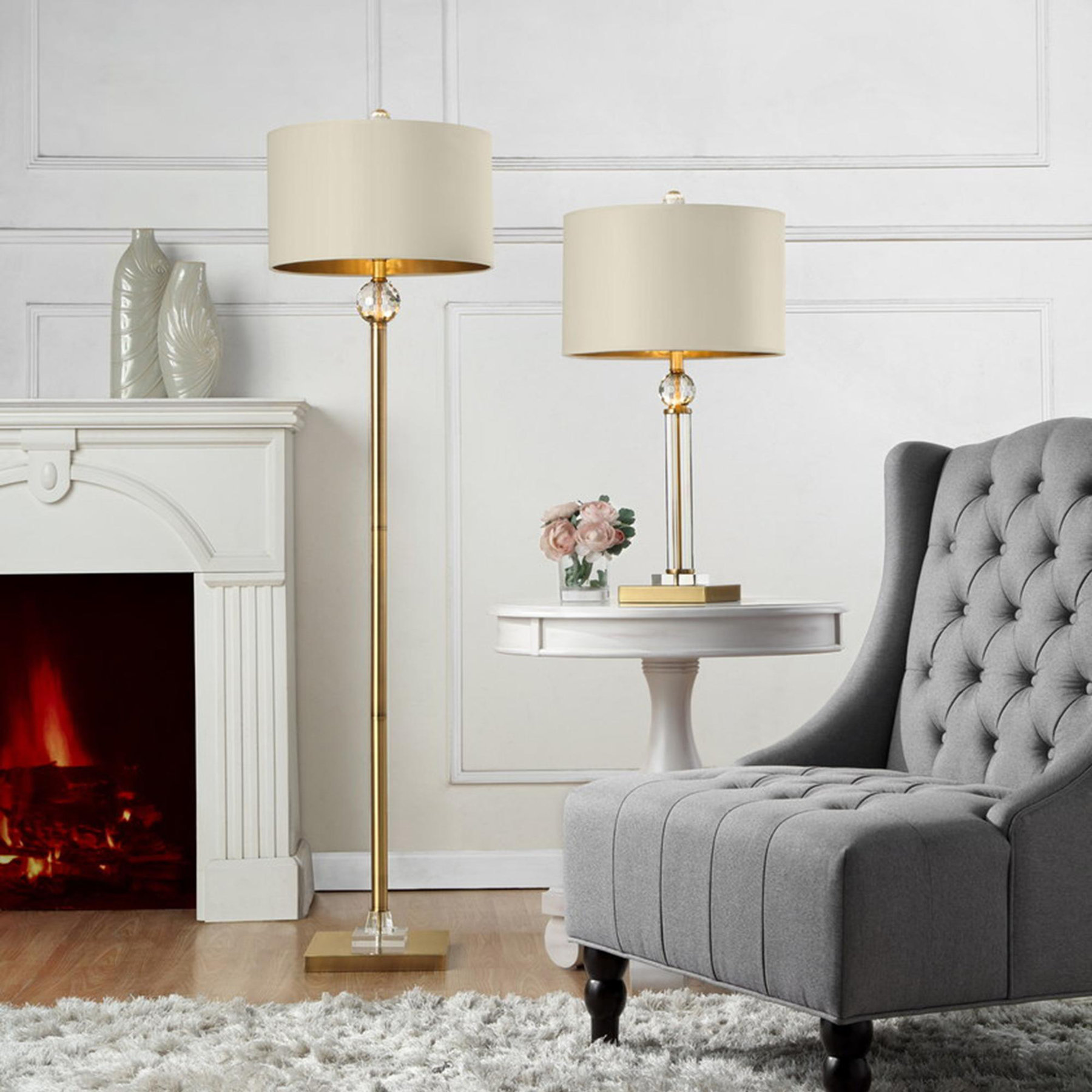 Everly Quinn Perspicio Solid Crystal Orb Gold Column Floor Lamp | Wayfair