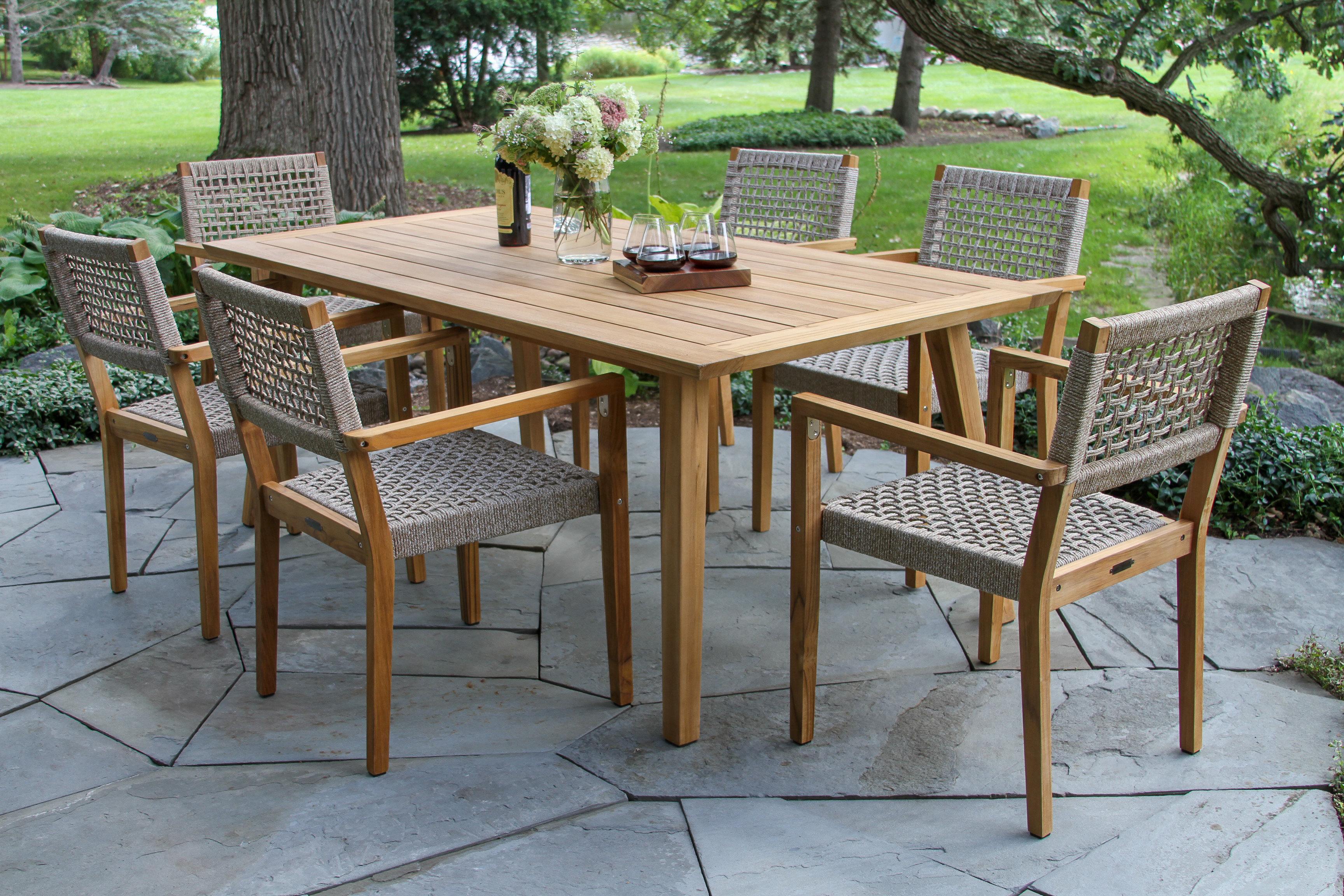 Red Barrel Studio® 7 Pc. Teak & Rope Dining Set & Reviews | Wayfair