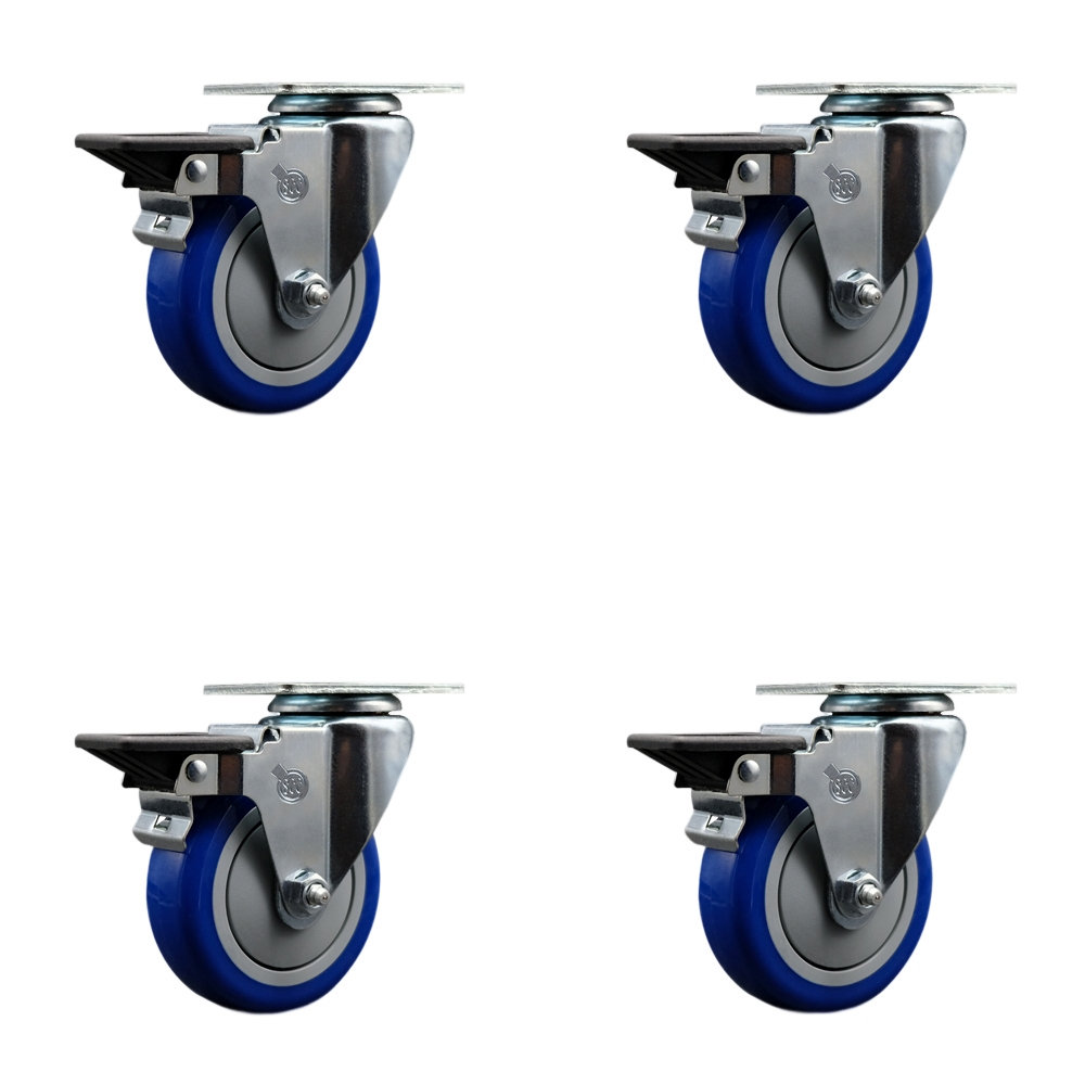 Service Caster Poly Wheel Swivel Top Plate Caster Set Posi Brake ...