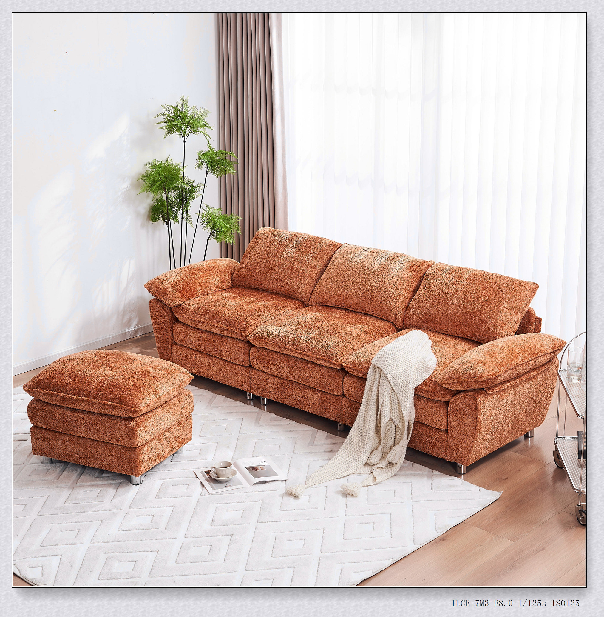 Ebern Designs Modern Deep 3-Seat Sofa Couch With Ottoman, Polyester ...