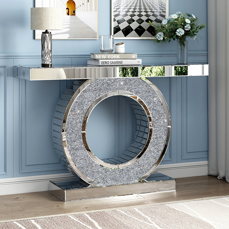 Everly Quinn Rillamas 47.27" Mirrored Glass Console Table with Crush ...