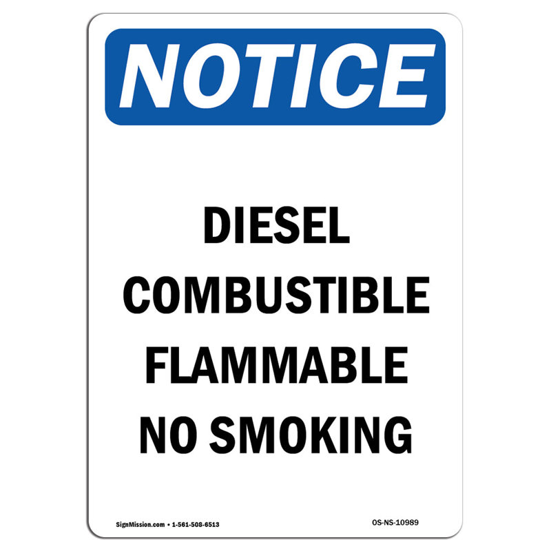 SignMission Diesel Combustible Flammable No Smoking Sign - Wayfair Canada