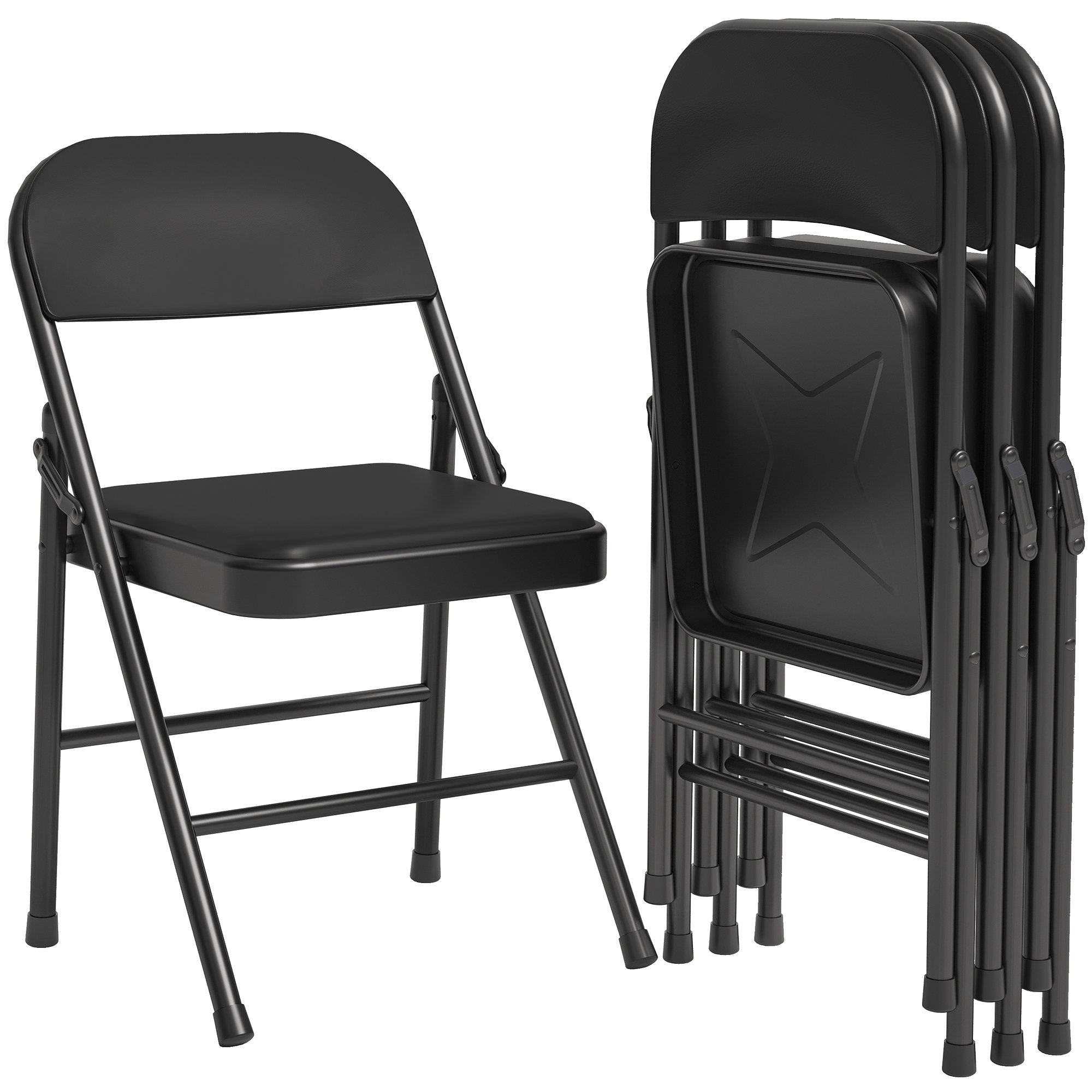 Latitude Run® Iron Padded Stackable Folding Chair (Set of 4) | Wayfair
