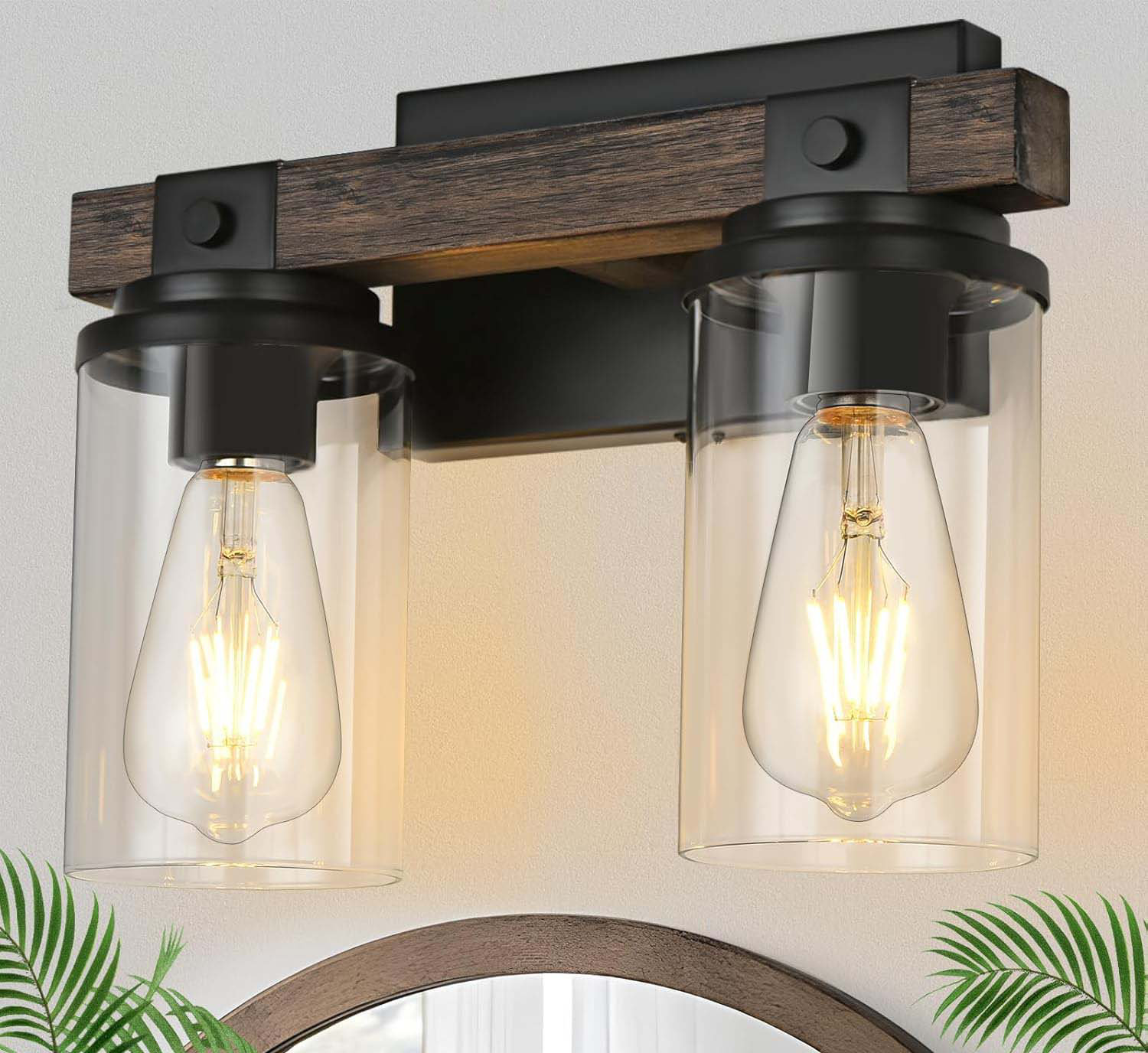 17 Stories Farmhouse Bathroom Light Fixture Wood Vanity Lighting 2 ...