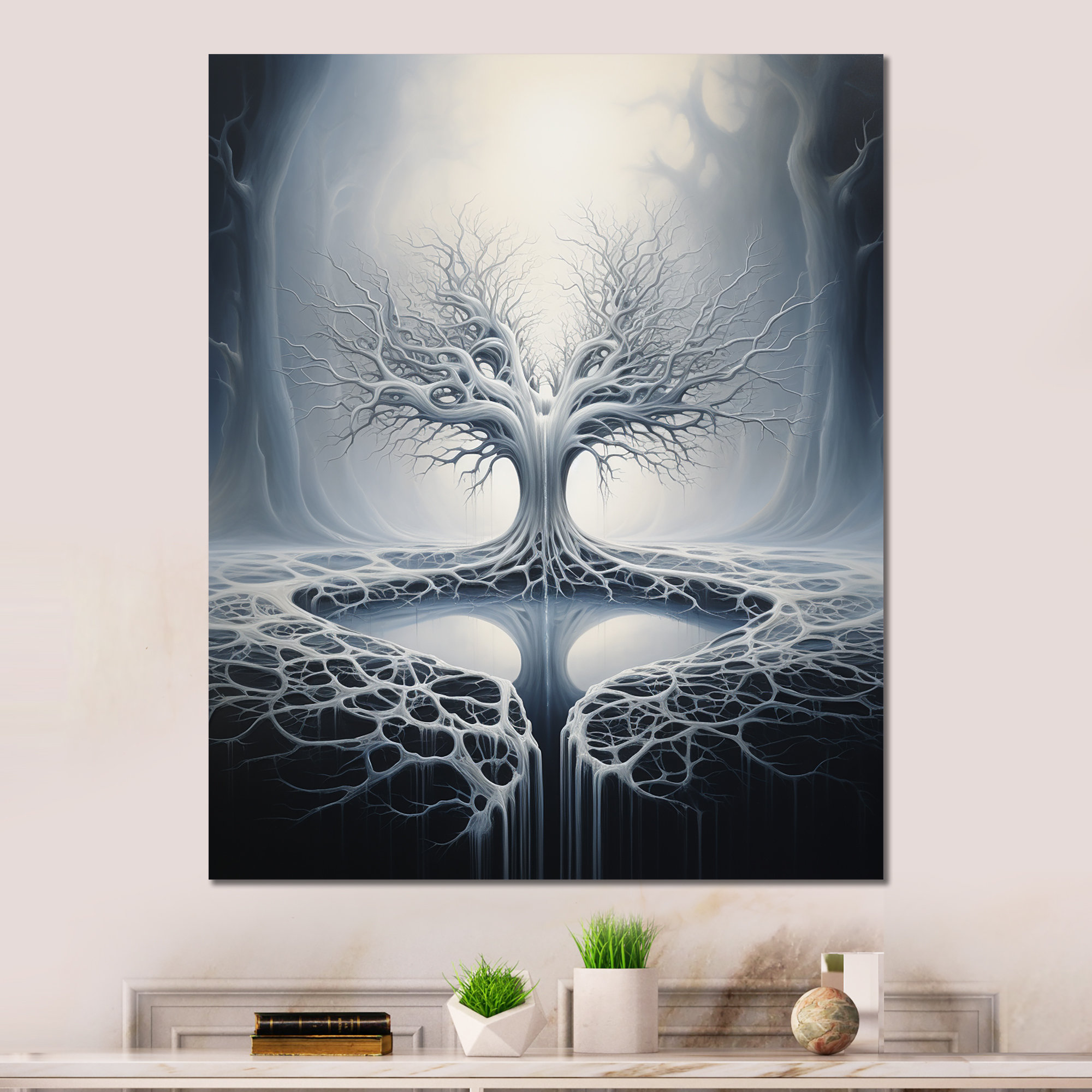 Latitude Run® Surrealism Tree Celestial Roots - Surrealism Metal Wall ...