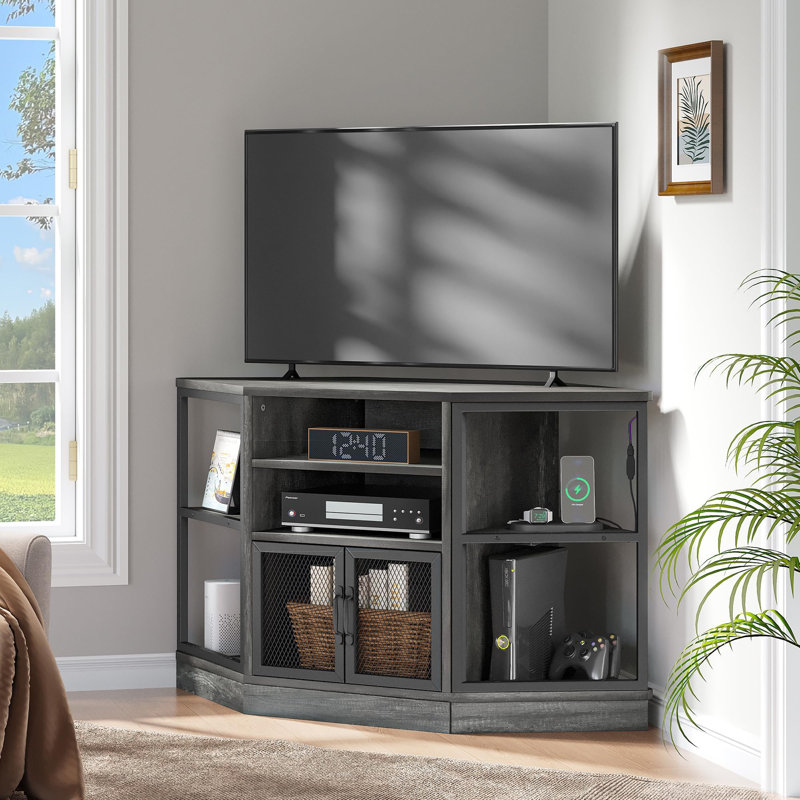 17 Stories Modern Corner Entertainment Center,Dark Grey Corner TV Stand ...