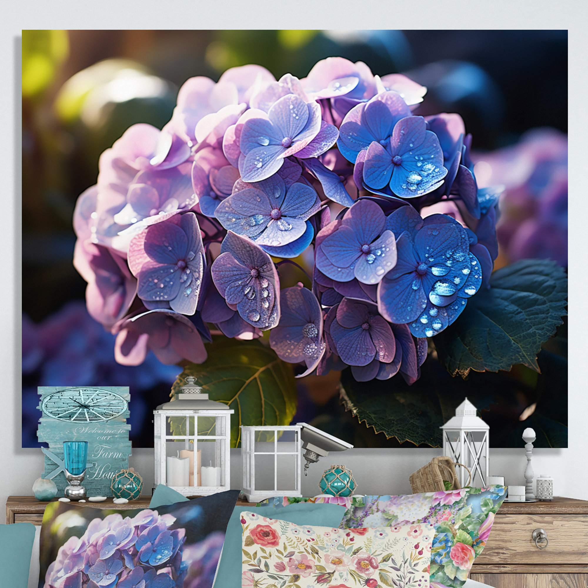 Latitude Run® Blue Purple Hydrangea Field I - Floral Wall Art Living ...