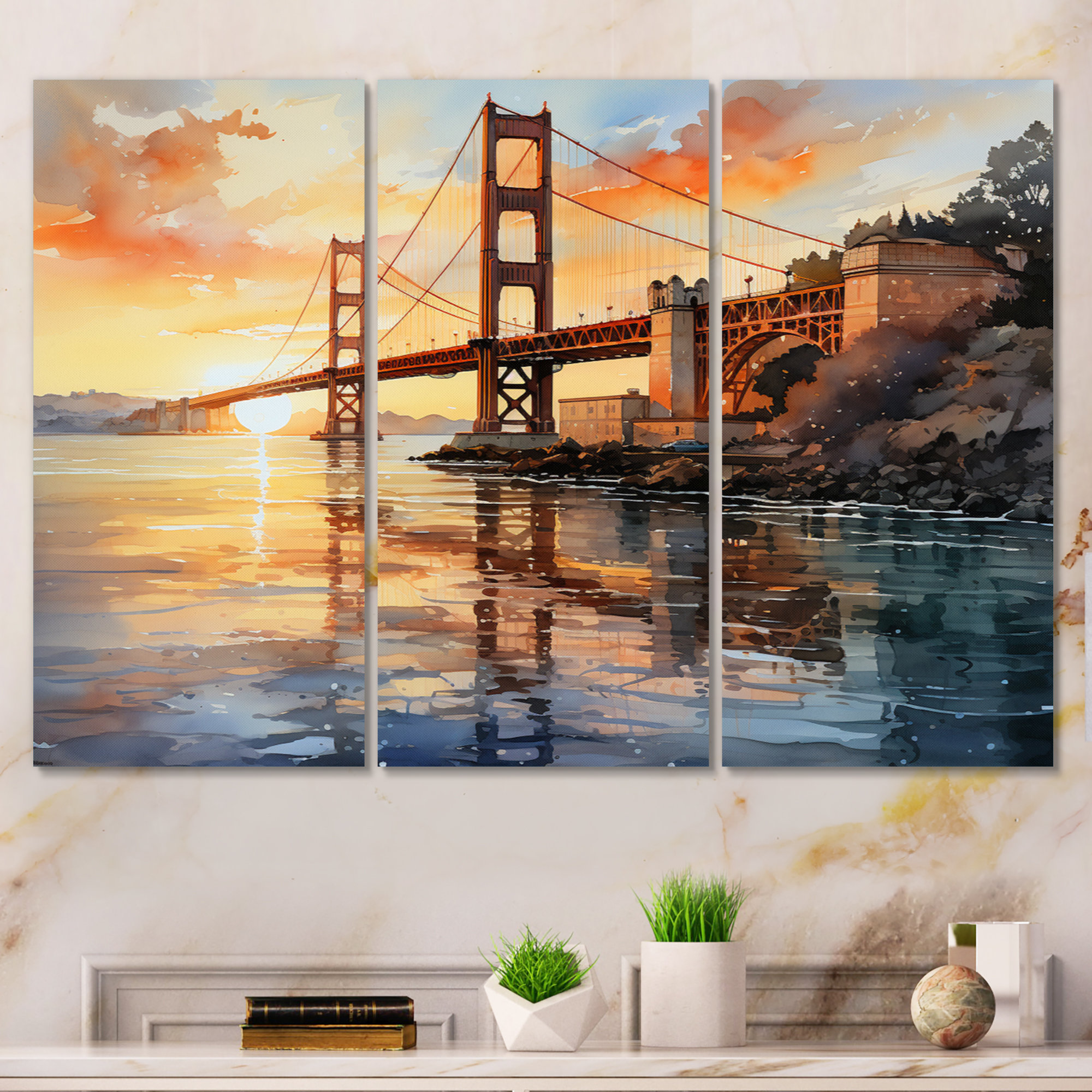 Design Art Orange Bridge Golden Gateway III - Bridges Metal Wall Art ...