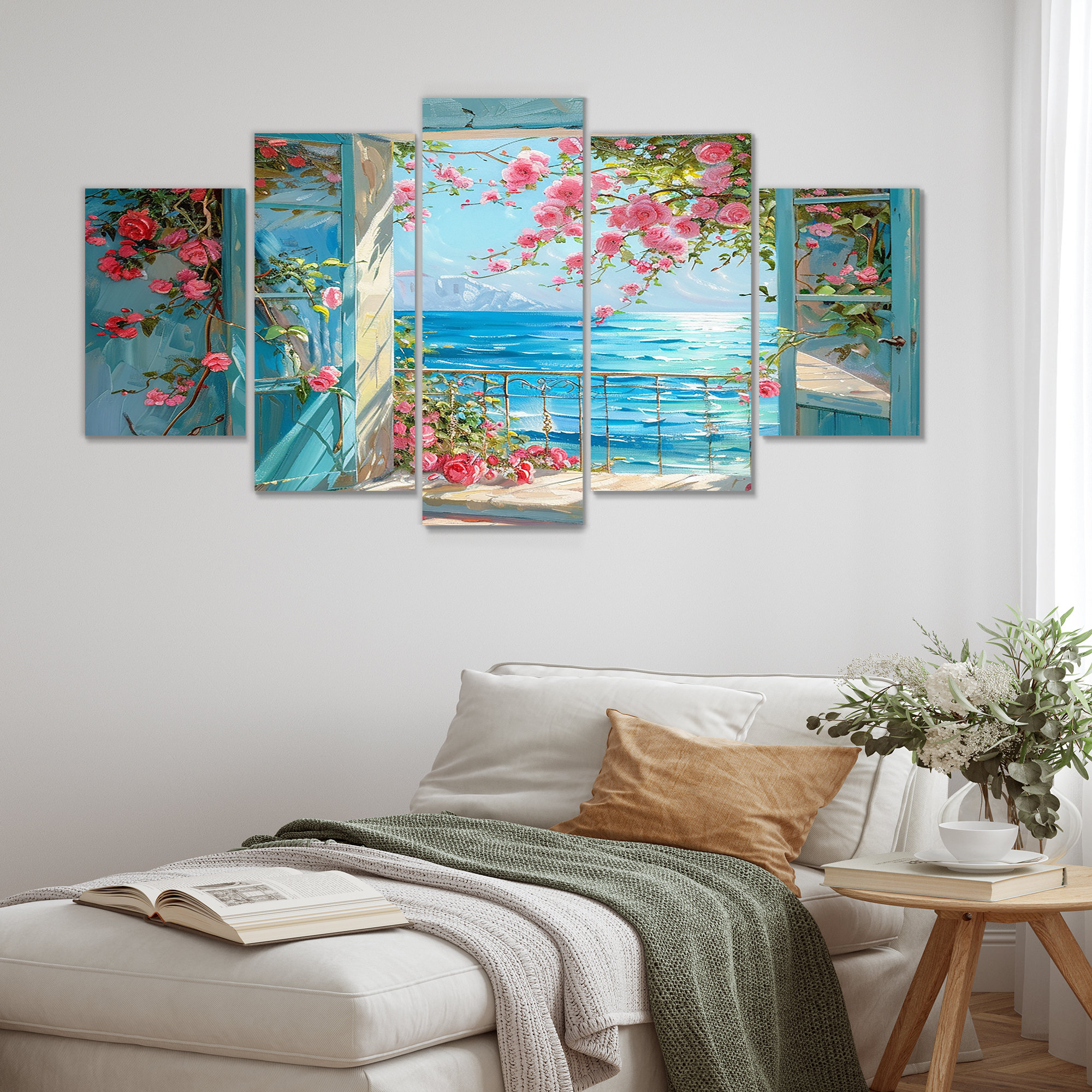 Design Art Beach House Blossoming Pink Roses Ocean View - Beach & Ocean ...