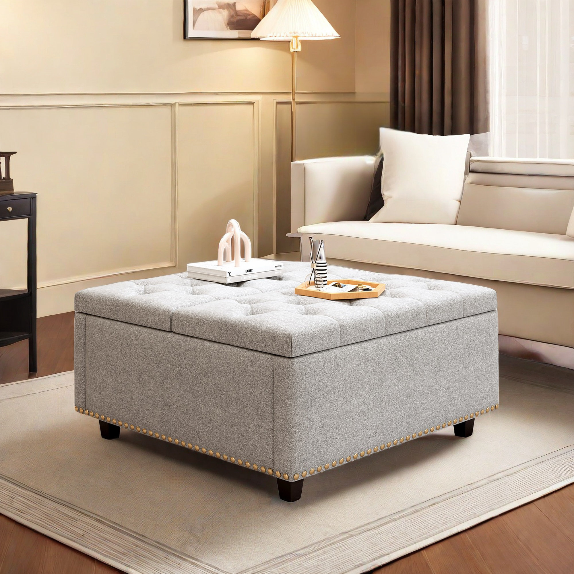 Latitude Run® Neddra Coffee Table with Storage Space and Nailhead Trim ...
