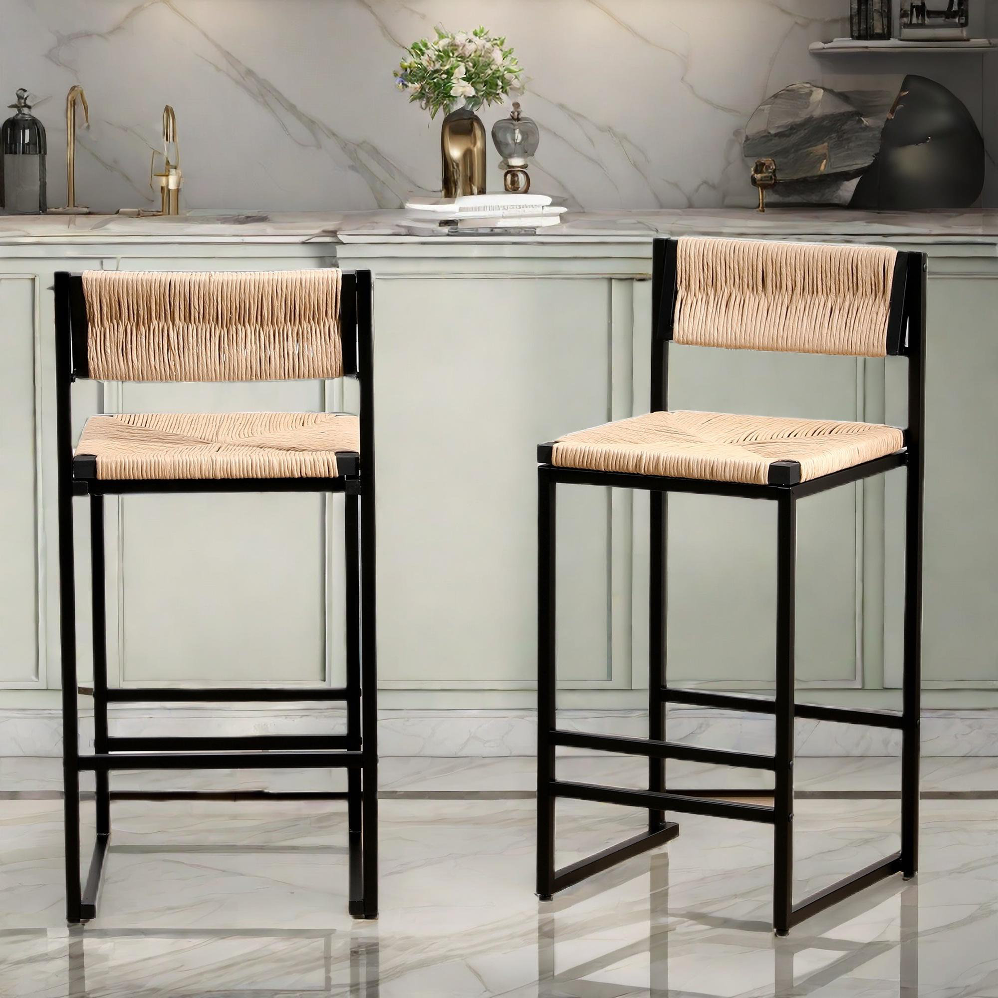 Bay Isle Home™ Bar Stools Set Of 2 Paper Rope Weave Dining Chairs And ...