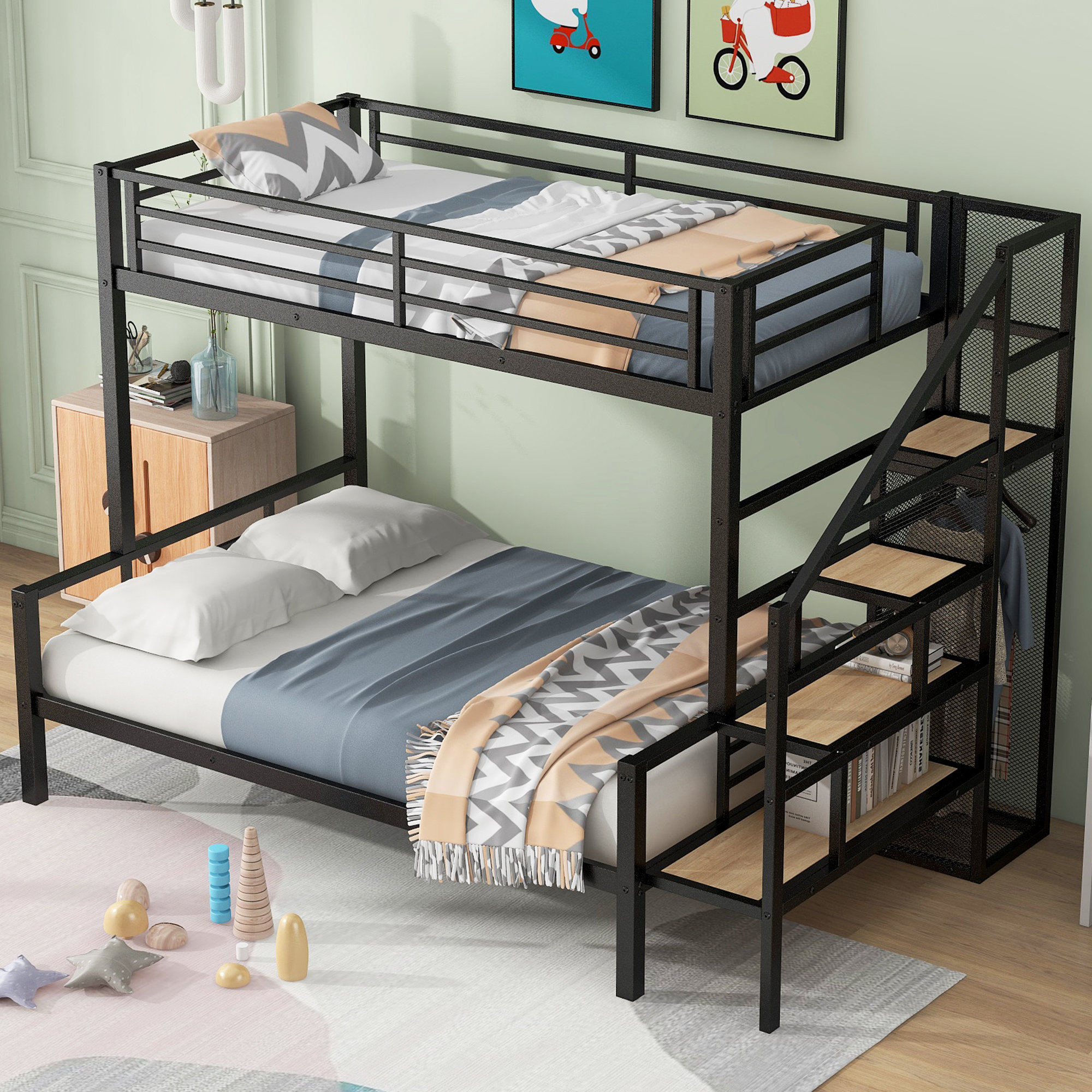 Mason & Marbles Twin Over Full Metal Bunk Bed With Storage Staircase ...