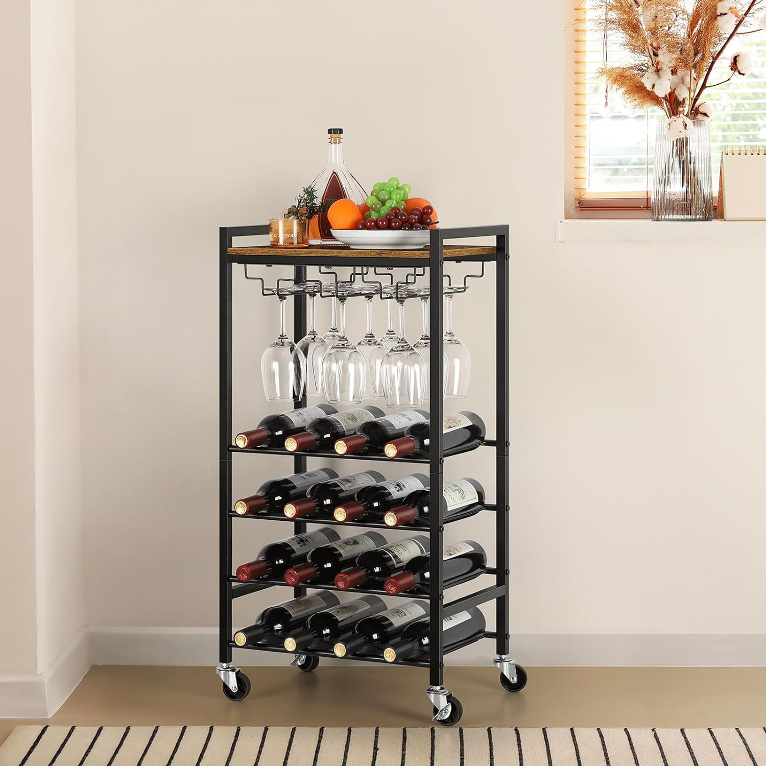 17 Stories Wine Rack Free Standing Floor 16 Bottles Rolling Wine Bottle ...