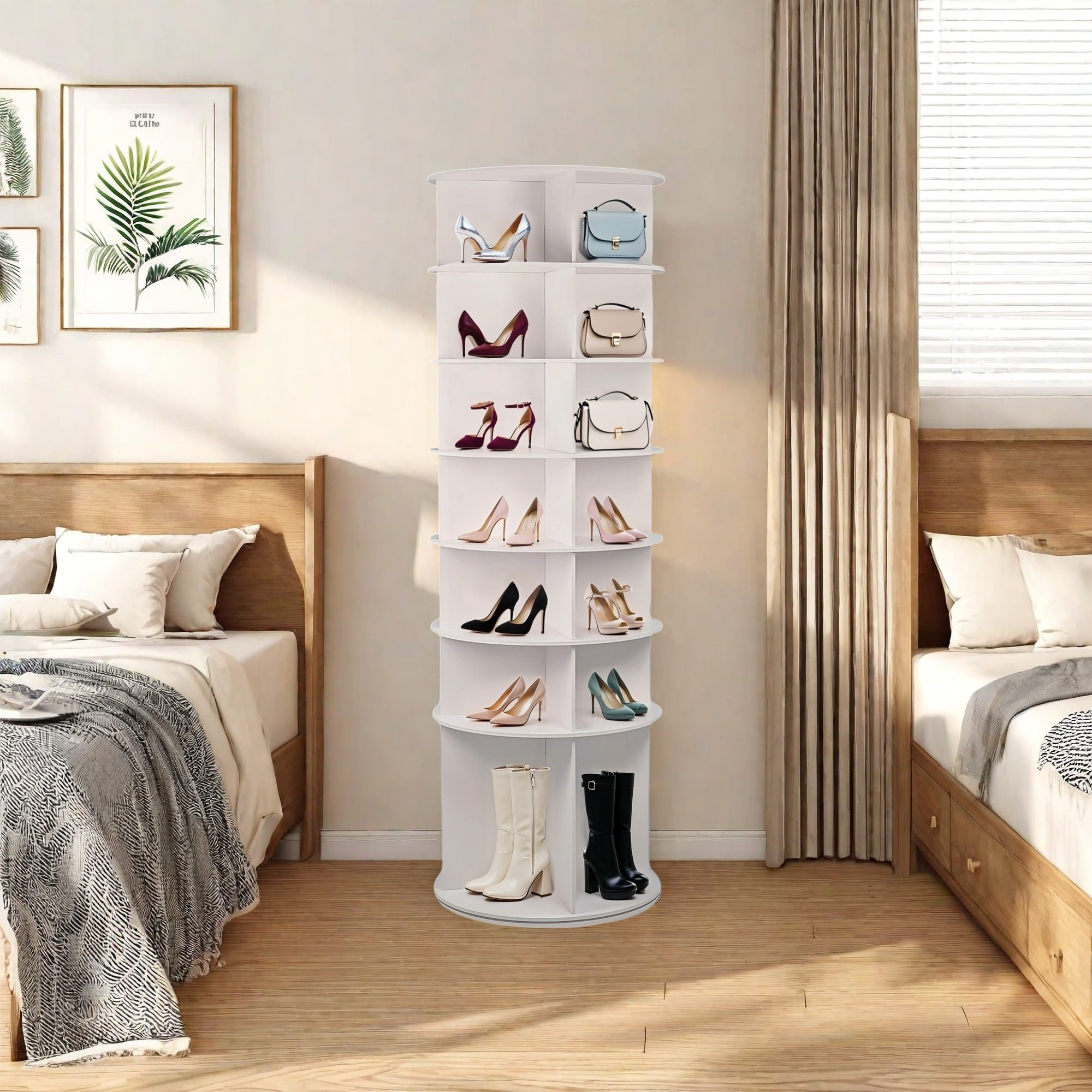 Hokku Designs 360° Rotating Shoe Rack Tower for Entryway, 7-Tier Space ...