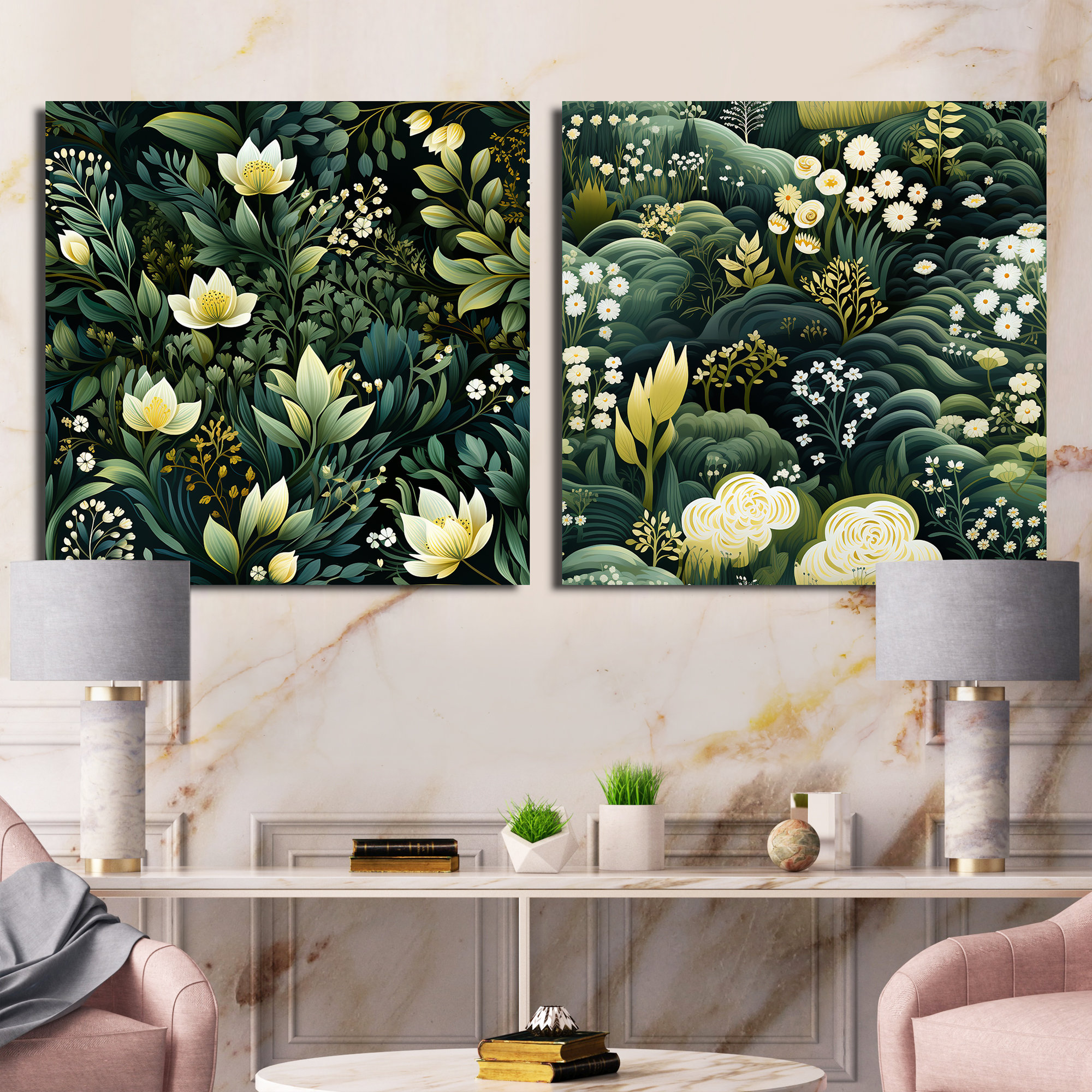 Design Art Green Forest Botanical Pattern - Abstract Botanicals Square ...