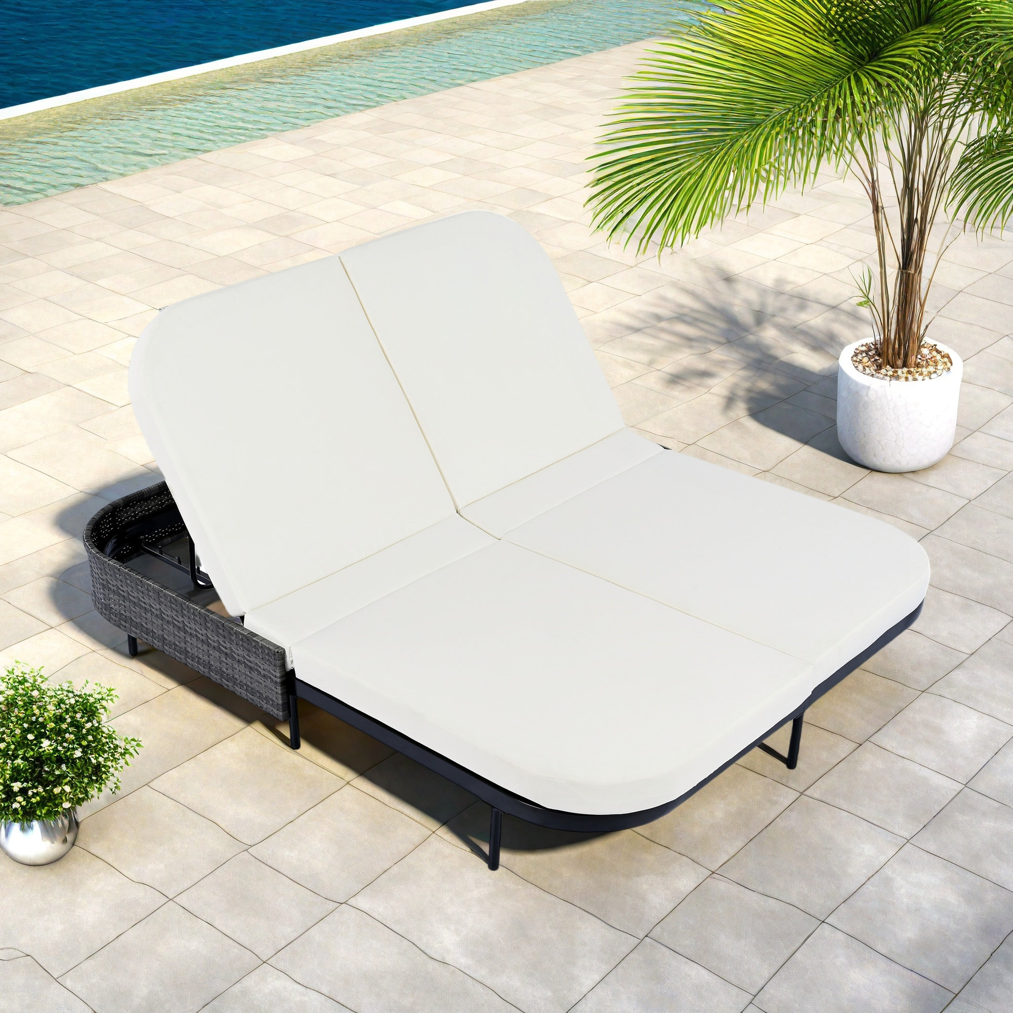 Latitude Run® Outdoor Rattan Daybed With 5-position Adjustable Backrest ...