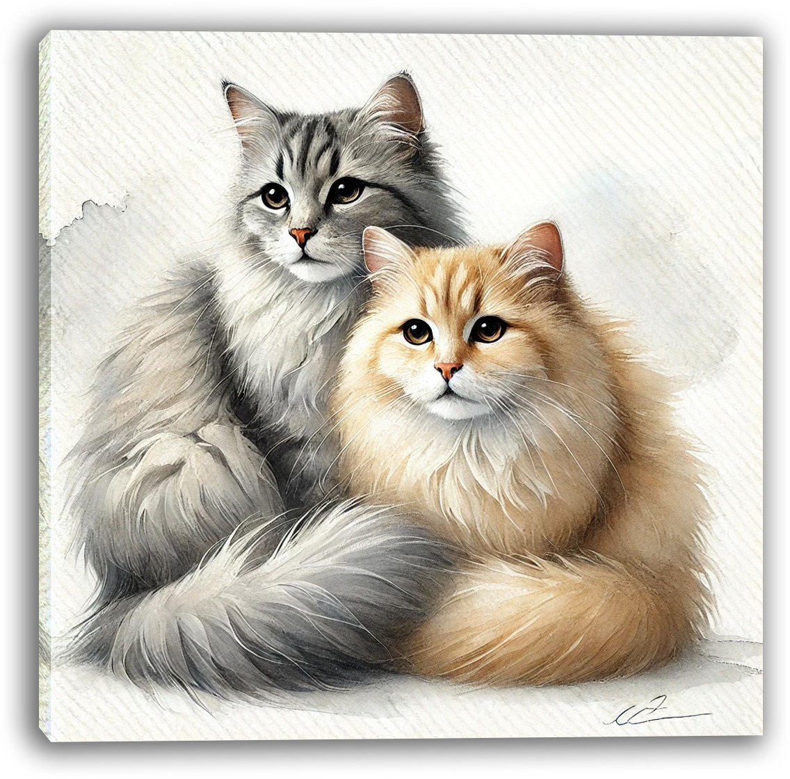 Harper Orchard Elegant Fluffy Cat Duo Watercolor Wrapped Canvas Wall ...