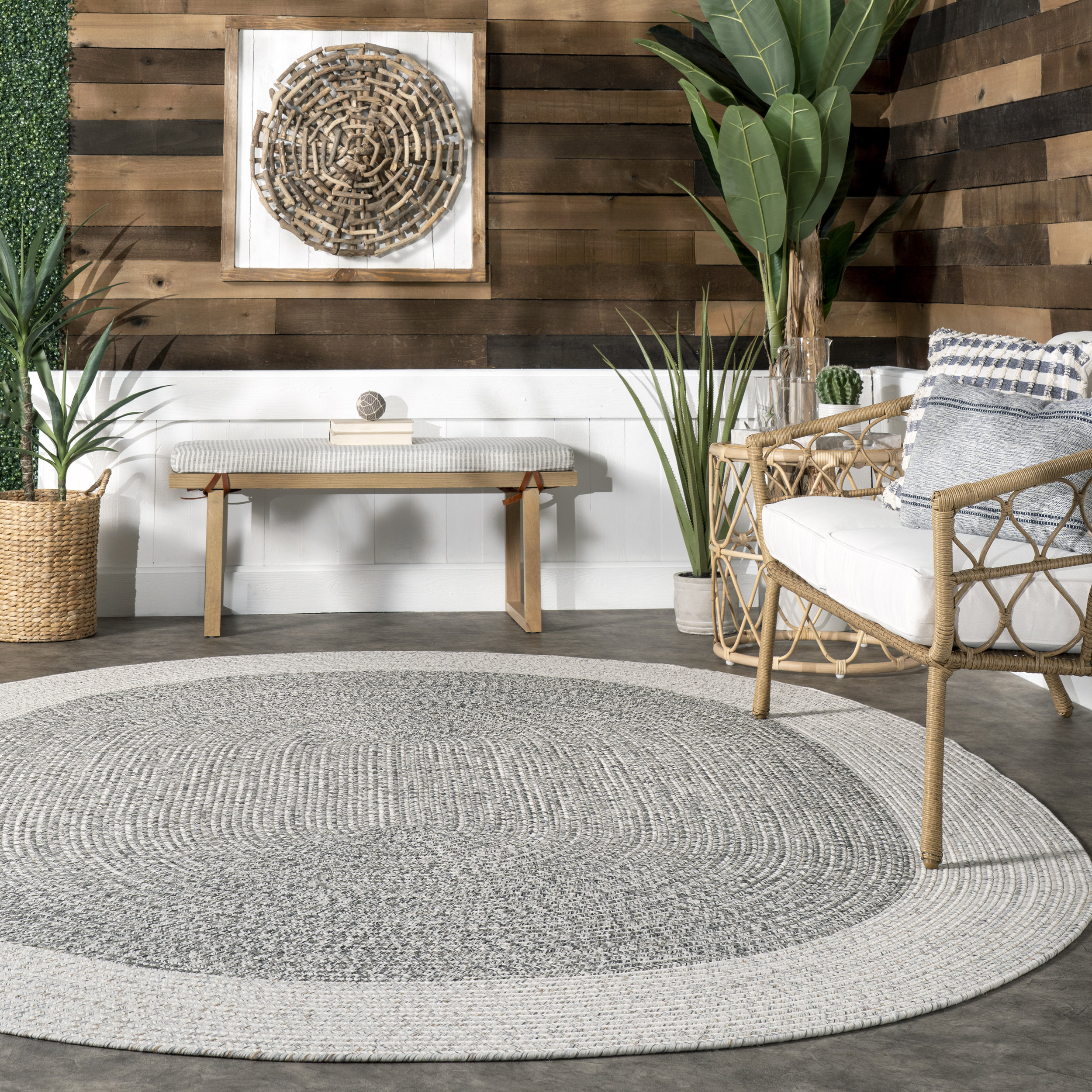 Highland Dunes Buckwalter Braided Gray Indoor/Outdoor Oval Area Rug ...