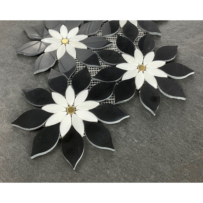 ES Stone 8.5" x 8.5" Flower Pattern Marble Mosaic Wall & Floor Tile ...