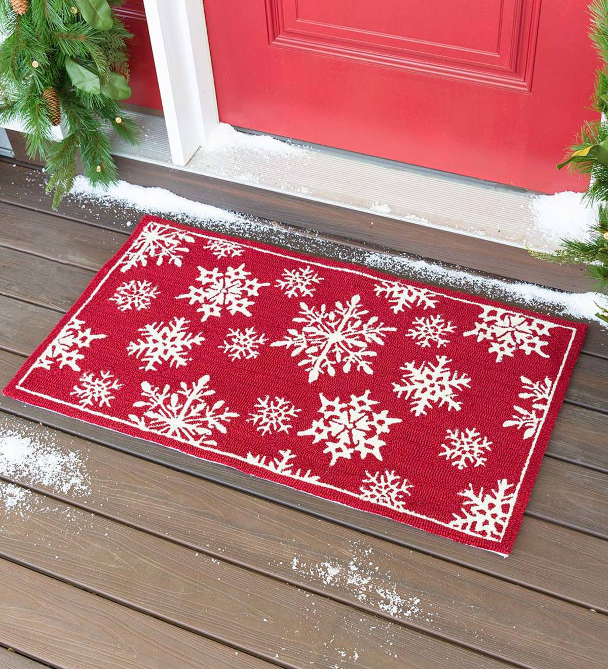 Plow & Hearth Snowflakes Holiday Hooked Accent 42.75" x 24" Non-Slip ...