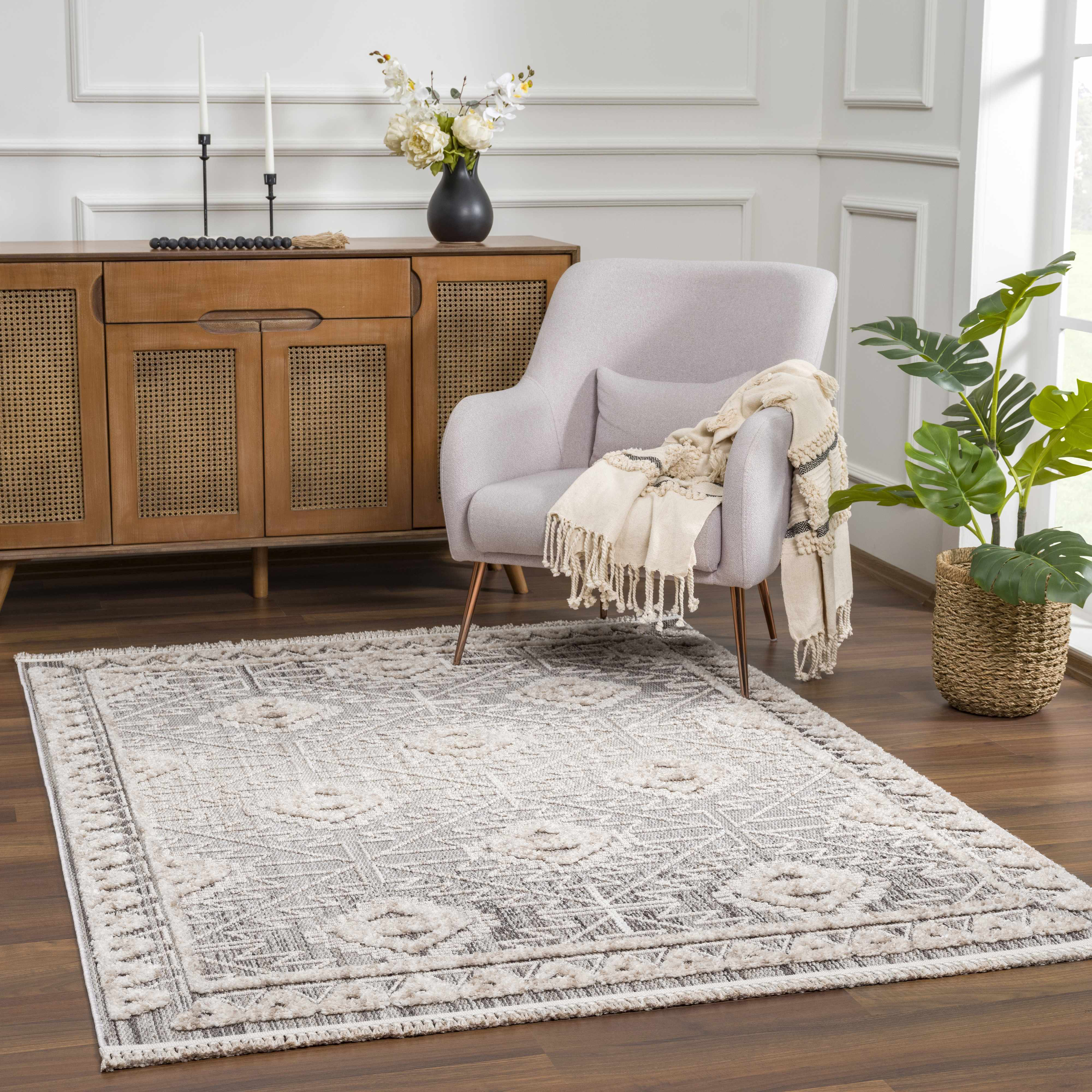 Bungalow Rose Agoi Farmhouse Moroccan Gray Area Rug | Wayfair