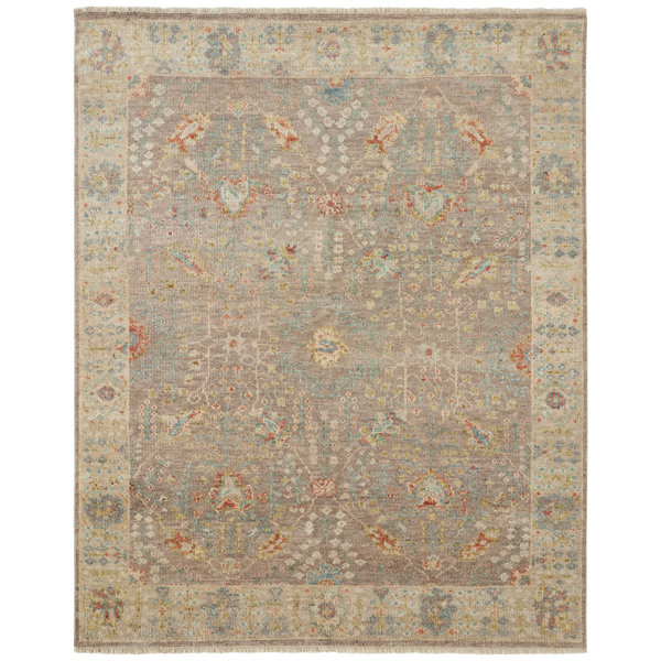 Bungalow Rose Anuksha Hand-Knotted Grey/Blue/Beige Wool Area Rug | Wayfair