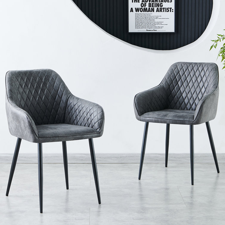 Corrigan Studio Lathrup Vintage Suede Upholstered Arm Dining Chair ...