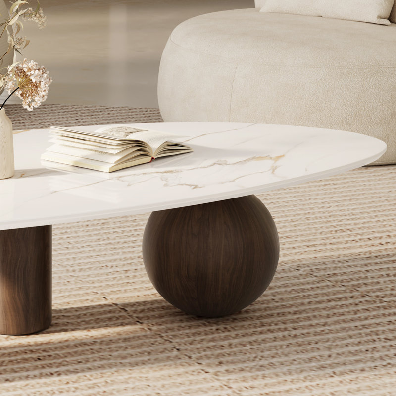 Orren Ellis Laylla Modern 54" Coffee Table, Sintered Stone Table-top, 3 ...