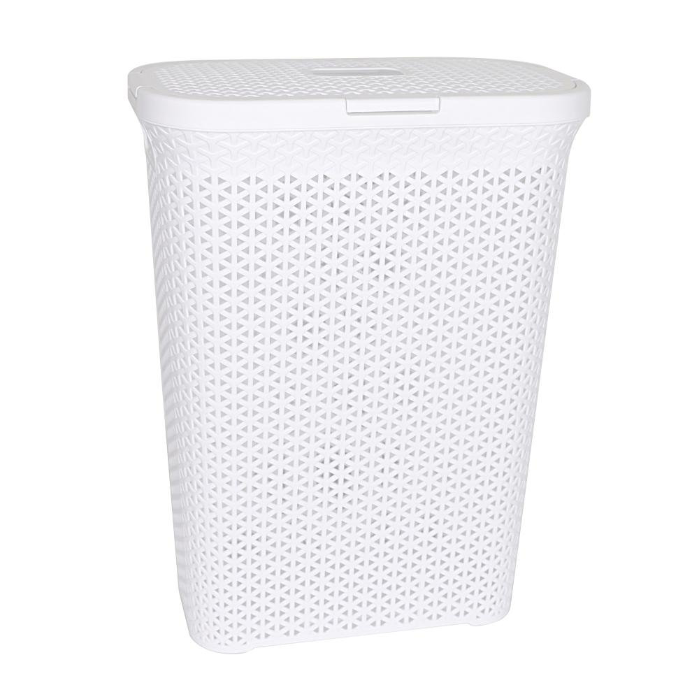 Ebern Designs Plastic Rattan Laundry Hamper Basket With Hinged Lid ...