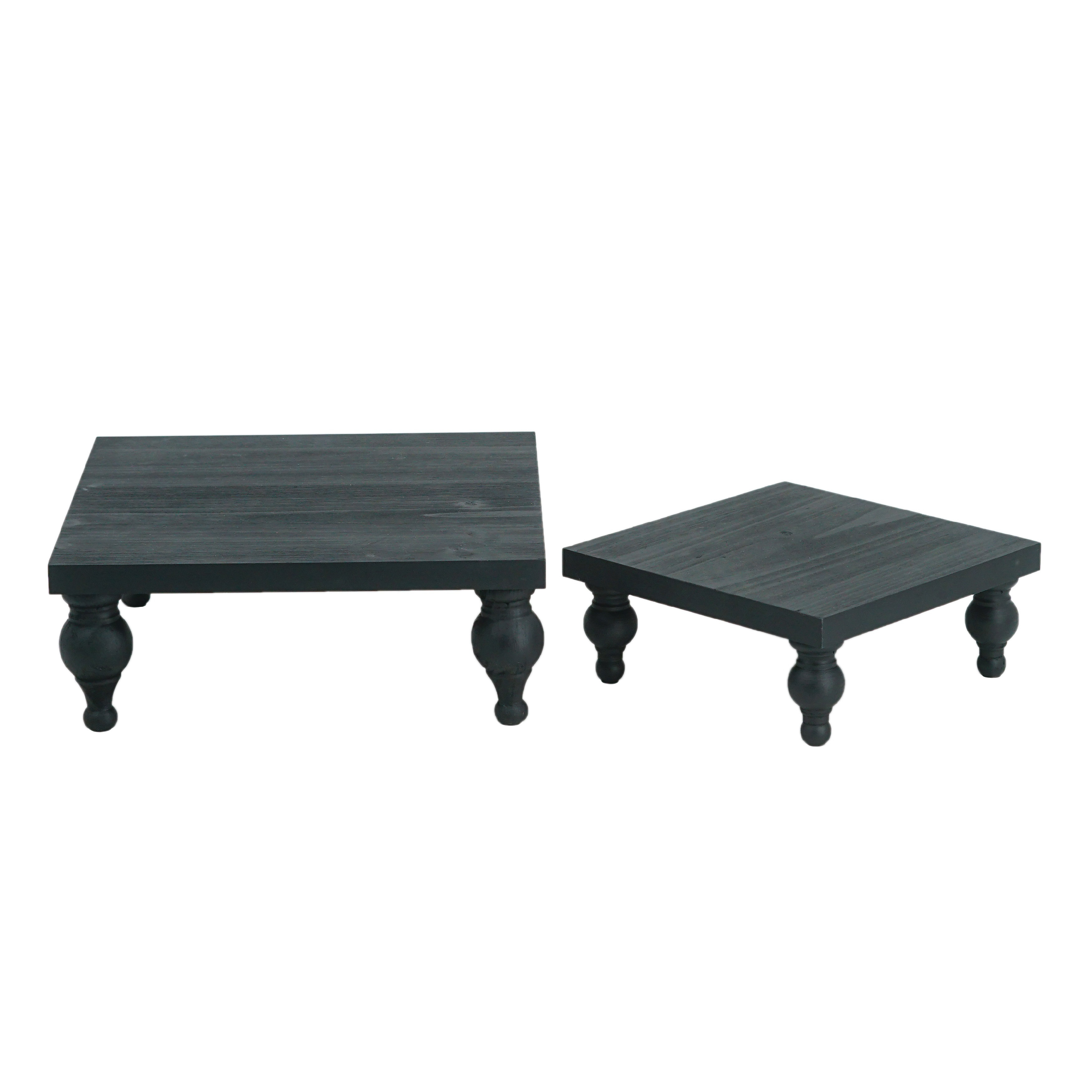 Alcott Hill® Black Wooden Square Risers - L:12x12x4.3" S:8x8x3.5" | Wayfair