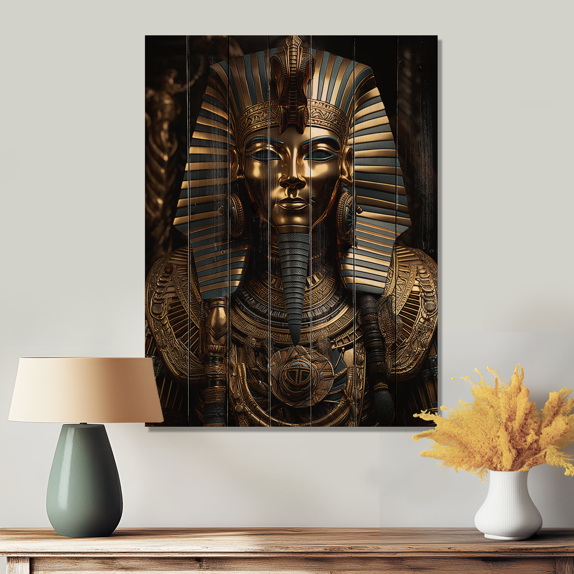 Design Art Egypt Golden Pharaoh - Landscapes Wood Wall Decor Panels ...