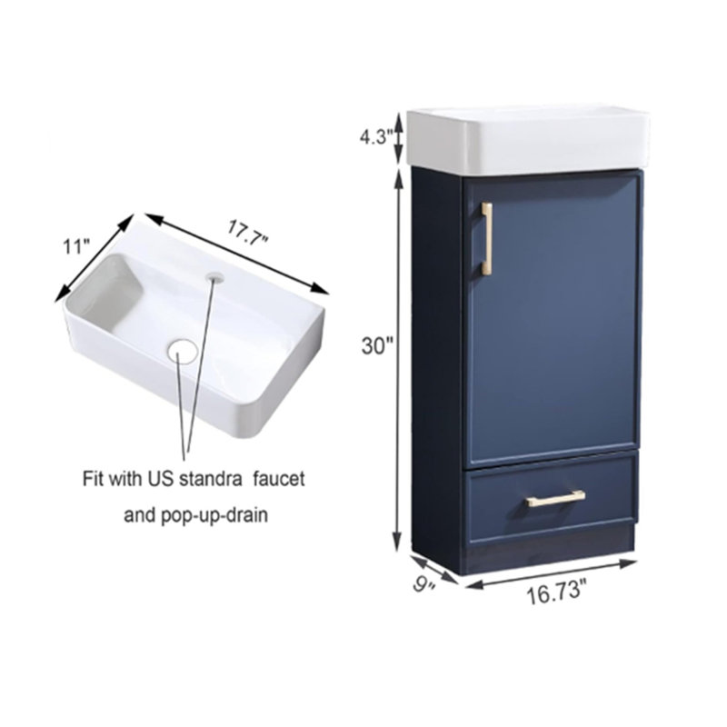 Ebern Designs Suheyb 18" Modern Mini Blue Single Bathroom Vanity Set ...