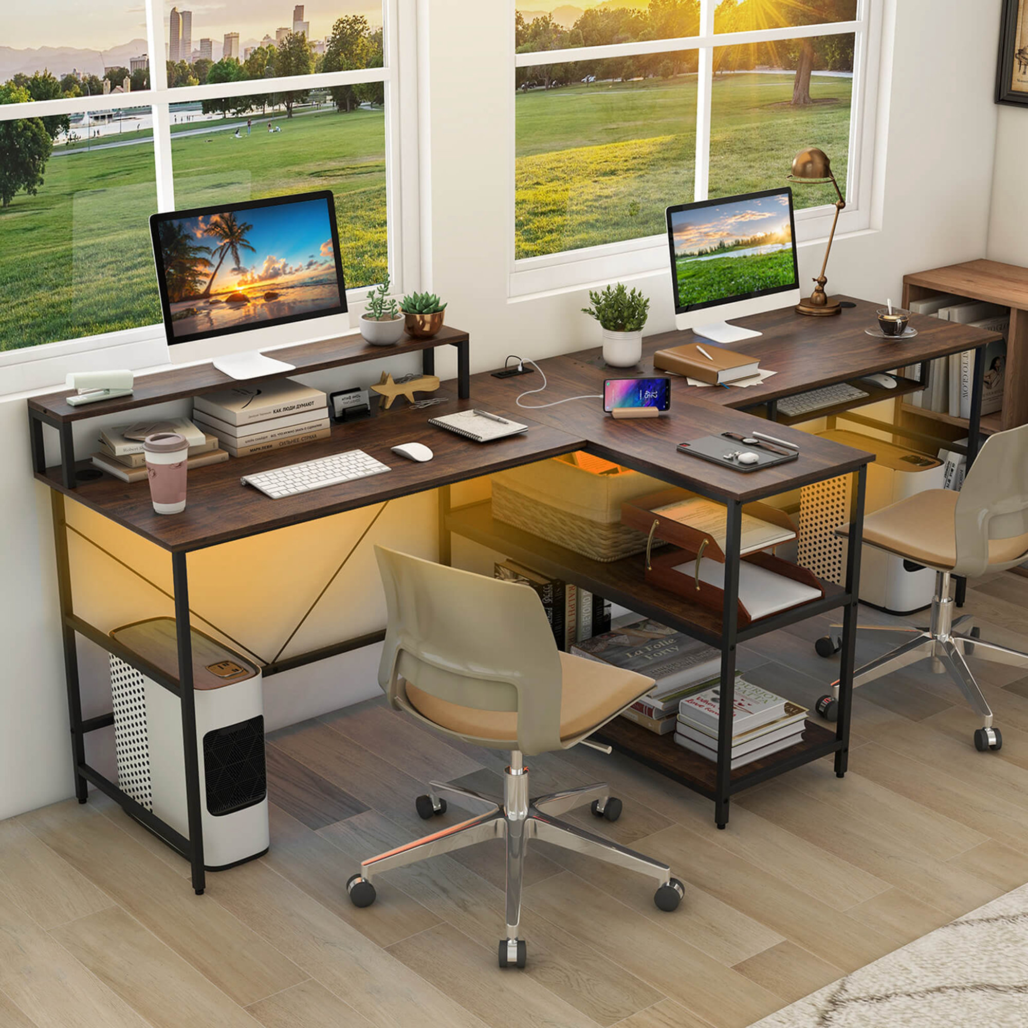 Wrought Studio™ Wrought Studio 94.5" Long Office Desk 2-person ...