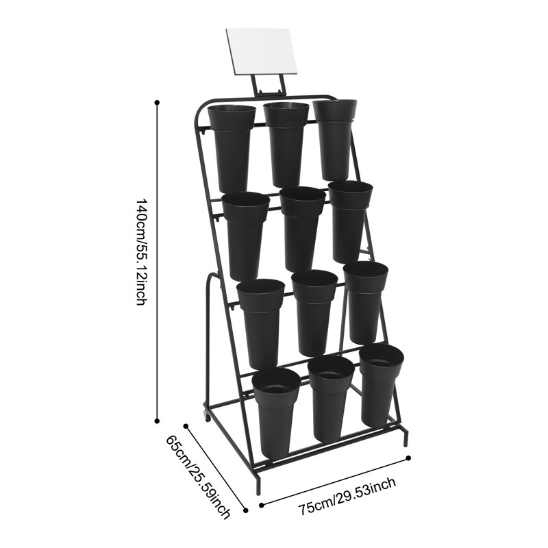 Arlmont & Co. 4-layer Flower Display Stand With 12 Plastic Buckets ...