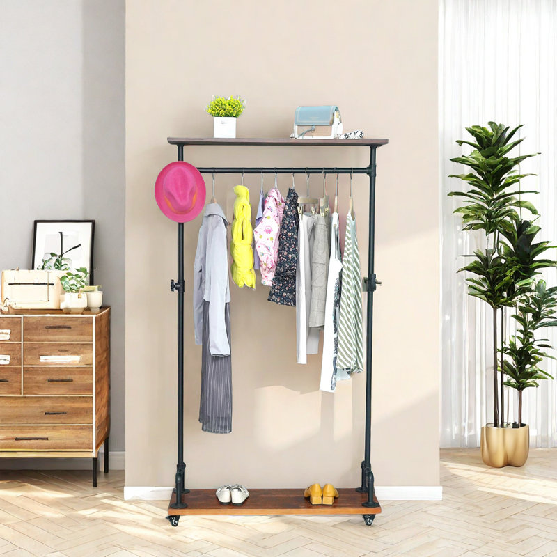 Williston Forge Industrial Pipe Clothing Rack On Wheels, Rolling Iron ...