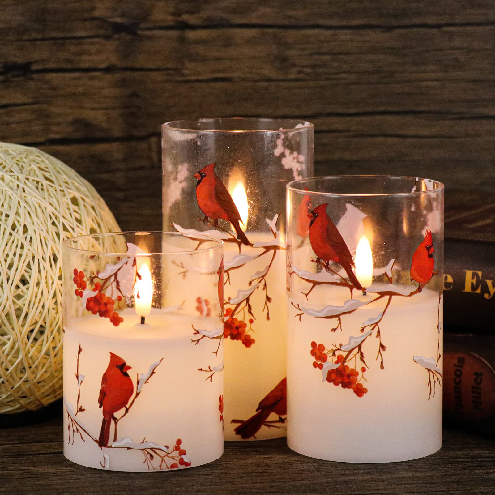 One Allium Way® Red Bird Glass Flameless Candles With Remote Timers, 3D ...