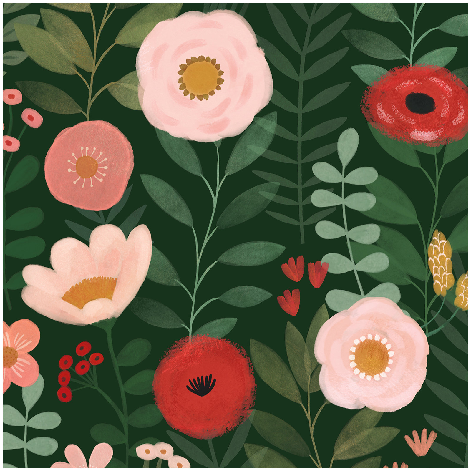 Dakota Fields Green Floral Wallpaper Peel and Stick Boho Wall Paper for ...