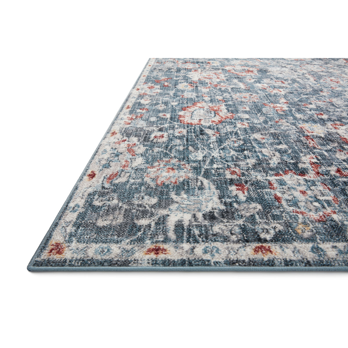 Langley Street® Fiorillo Floral Blue/Rust Area Rug | Wayfair