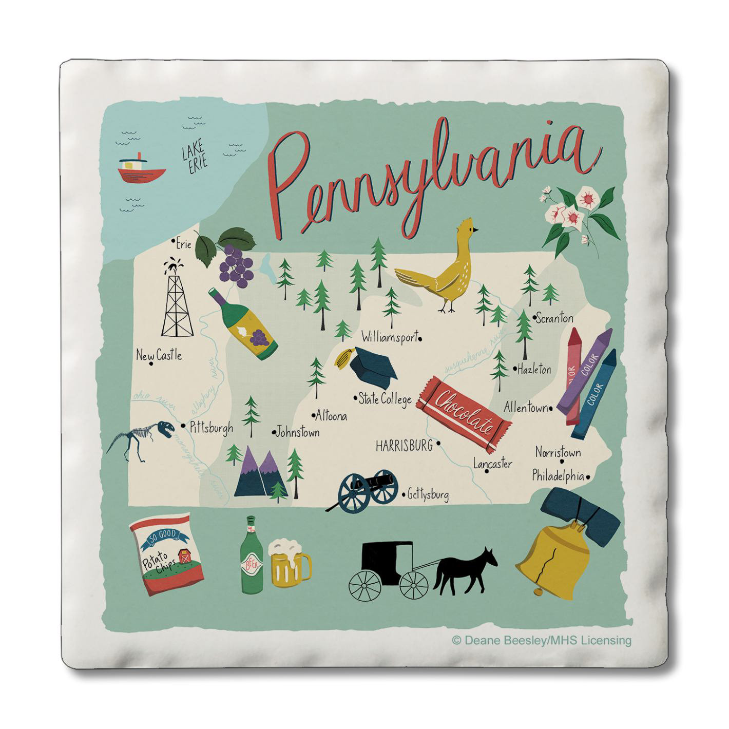 East Urban Home Pennsylvania Home 4 Piece Tumbled Tile Coaster Set ...