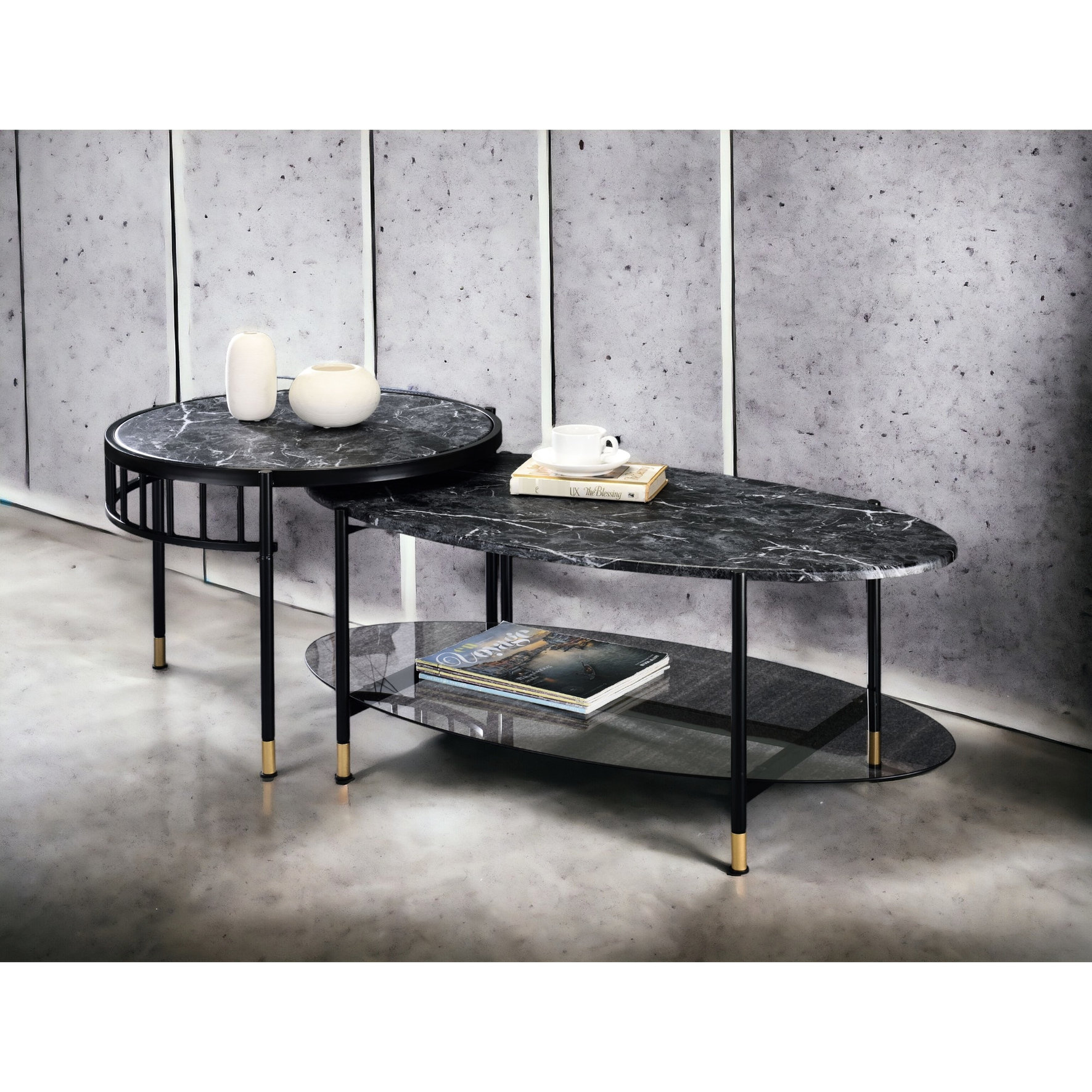 Latitude Run® 2 Nesting Tables With Stylish Design And Engineered Stone ...