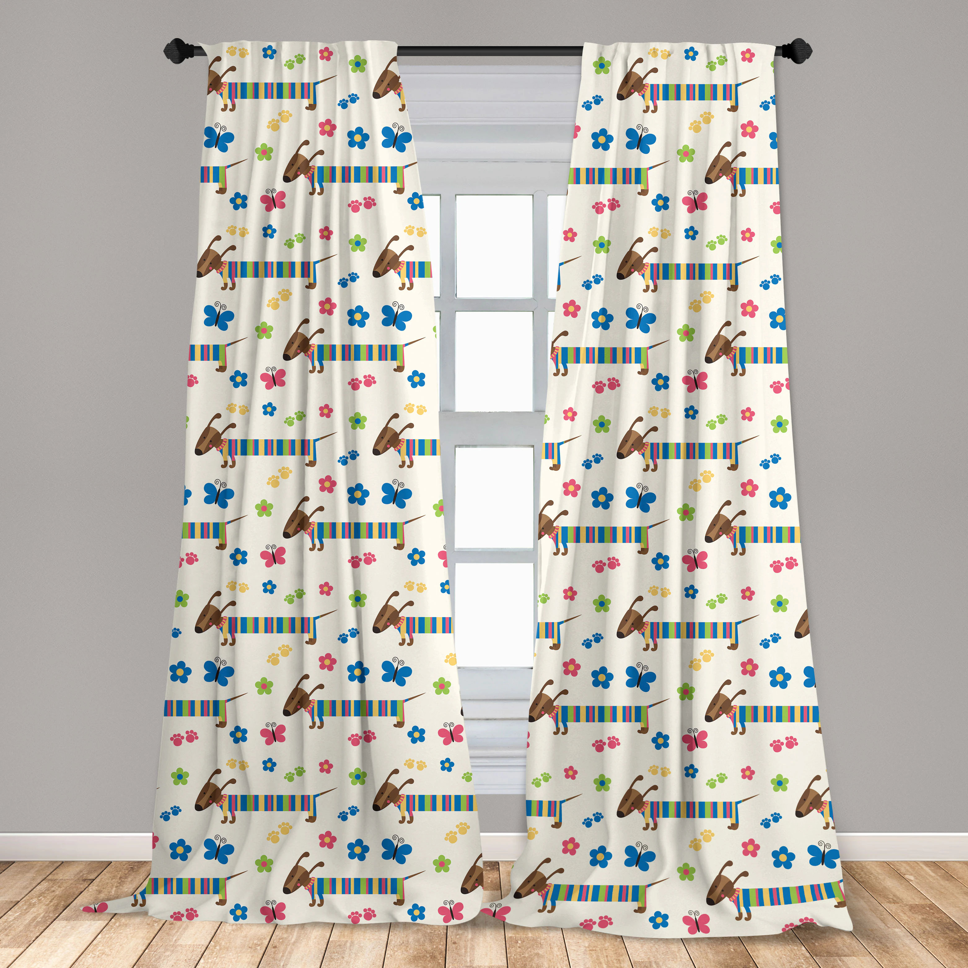 Ambesonne Dog Lover Window Curtains, Wiener Dog Cartoon Dachshund Puppy ...